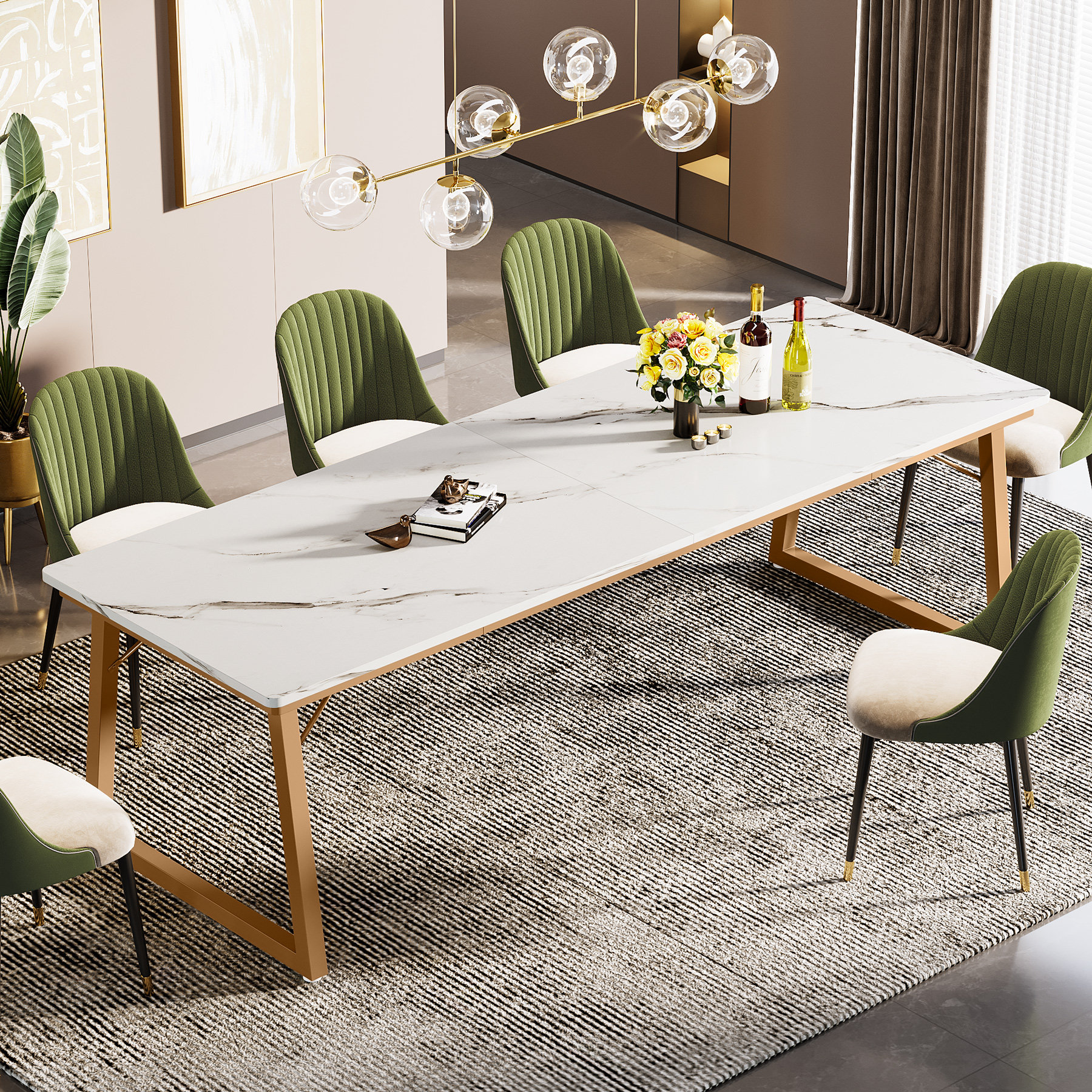 Mercer41 78.7" Dining Table for 8, Extra Long Kitchen Table with Faux ...