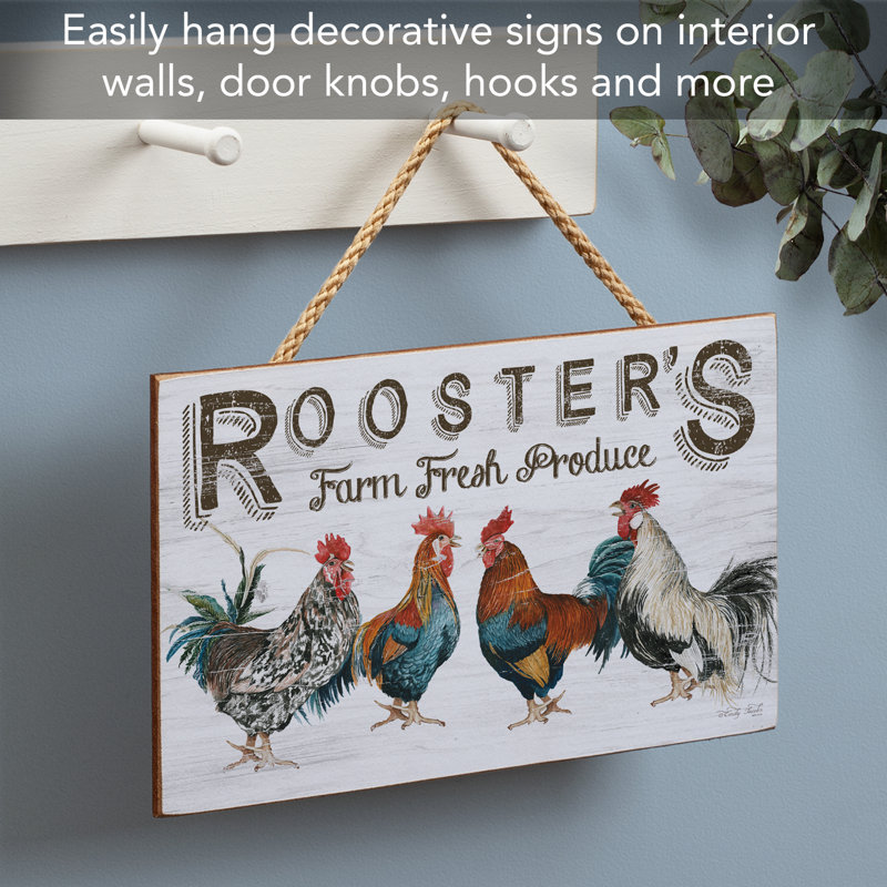 August Grove® Farm Fresh Roosters Hanging Wall Sign | Wayfair