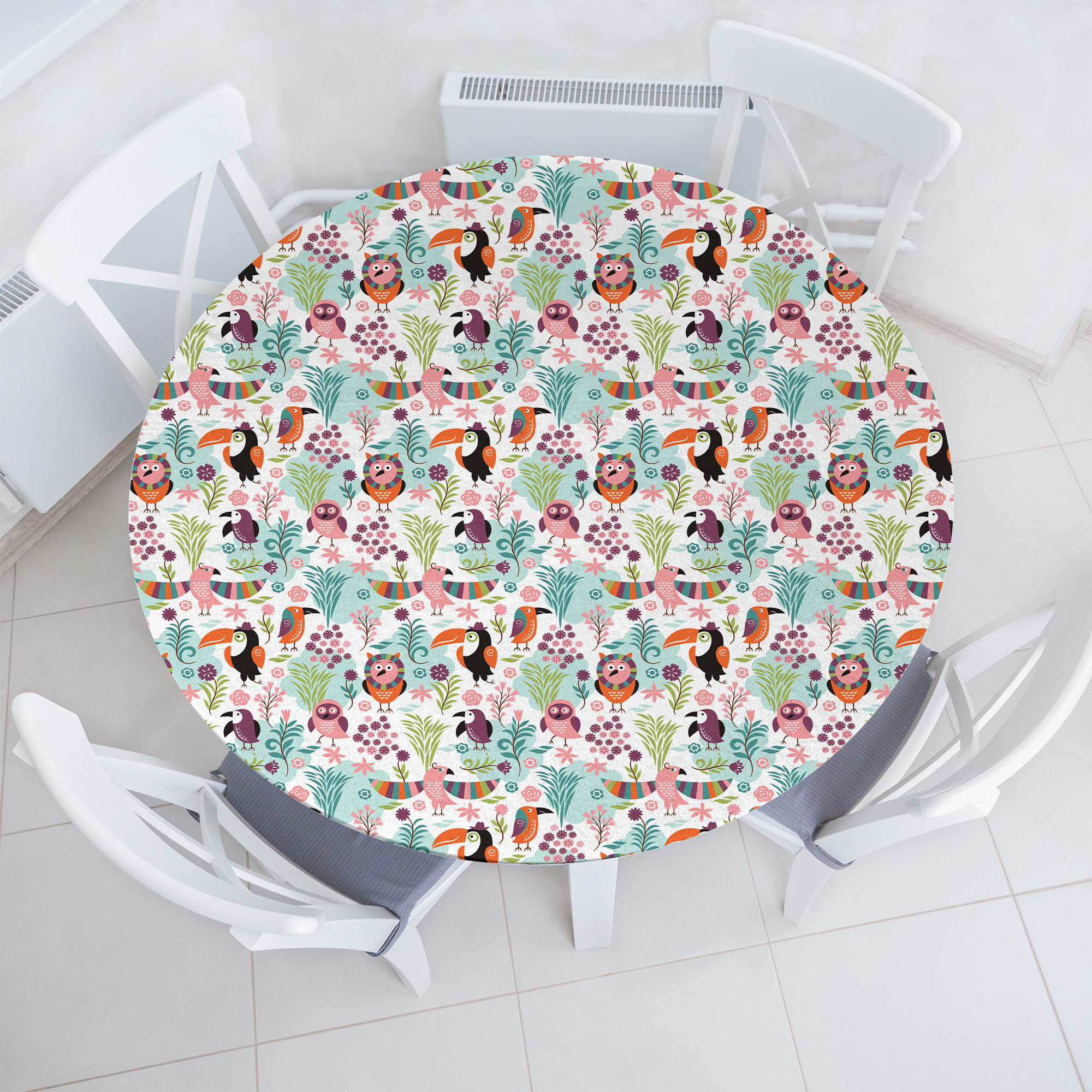 Ebern Designs Tropical Fitted Round Tablecloth Diameter Multicolor ...