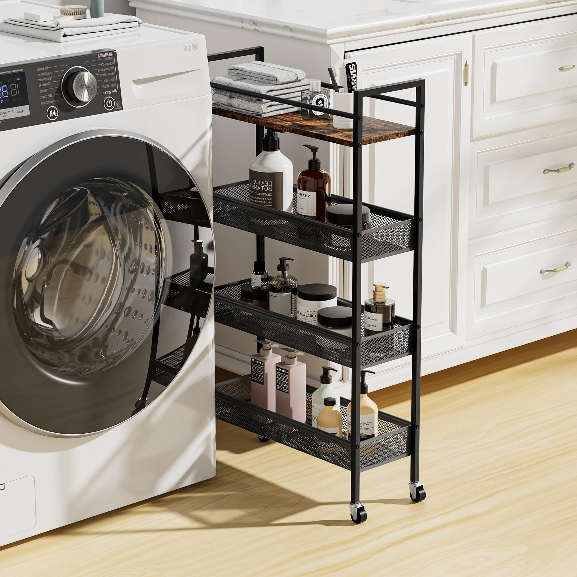 BOJUNTAN 4 Tier Slim Storage Cart, 5.9In Slim Kitchen Cart On Wheels ...