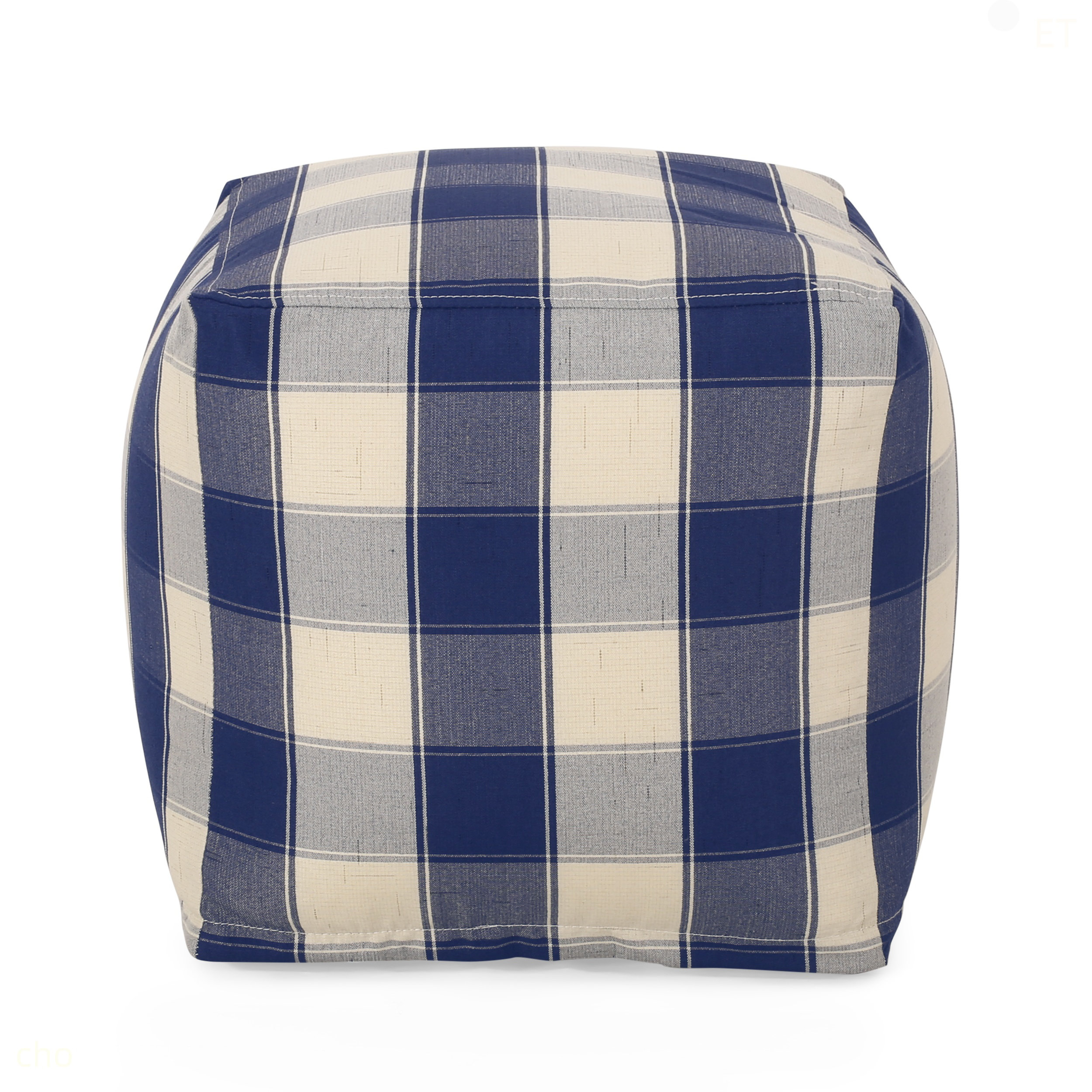 Ophelia & Co. Connor Checkered Square Pouf, Ivory And Navy Blue | Wayfair