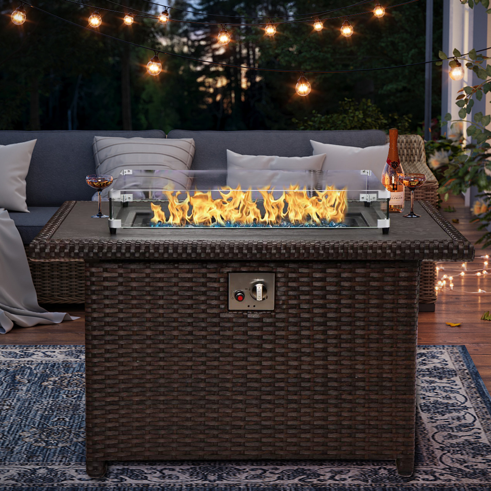 Latitude Run® 50000 BTU Outdoor Fire Pit Table - 26.3"Hx44.2"W, With ...