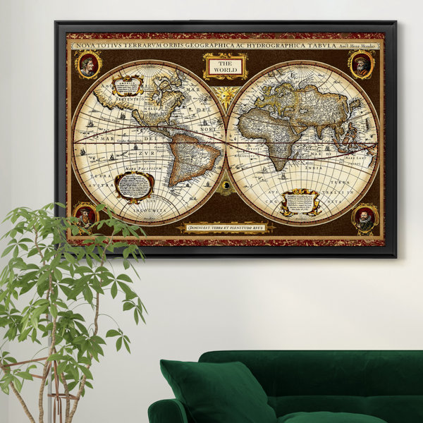 Alcott Hill Decorative World Map - Picture Frame Print on Canvas | Wayfair