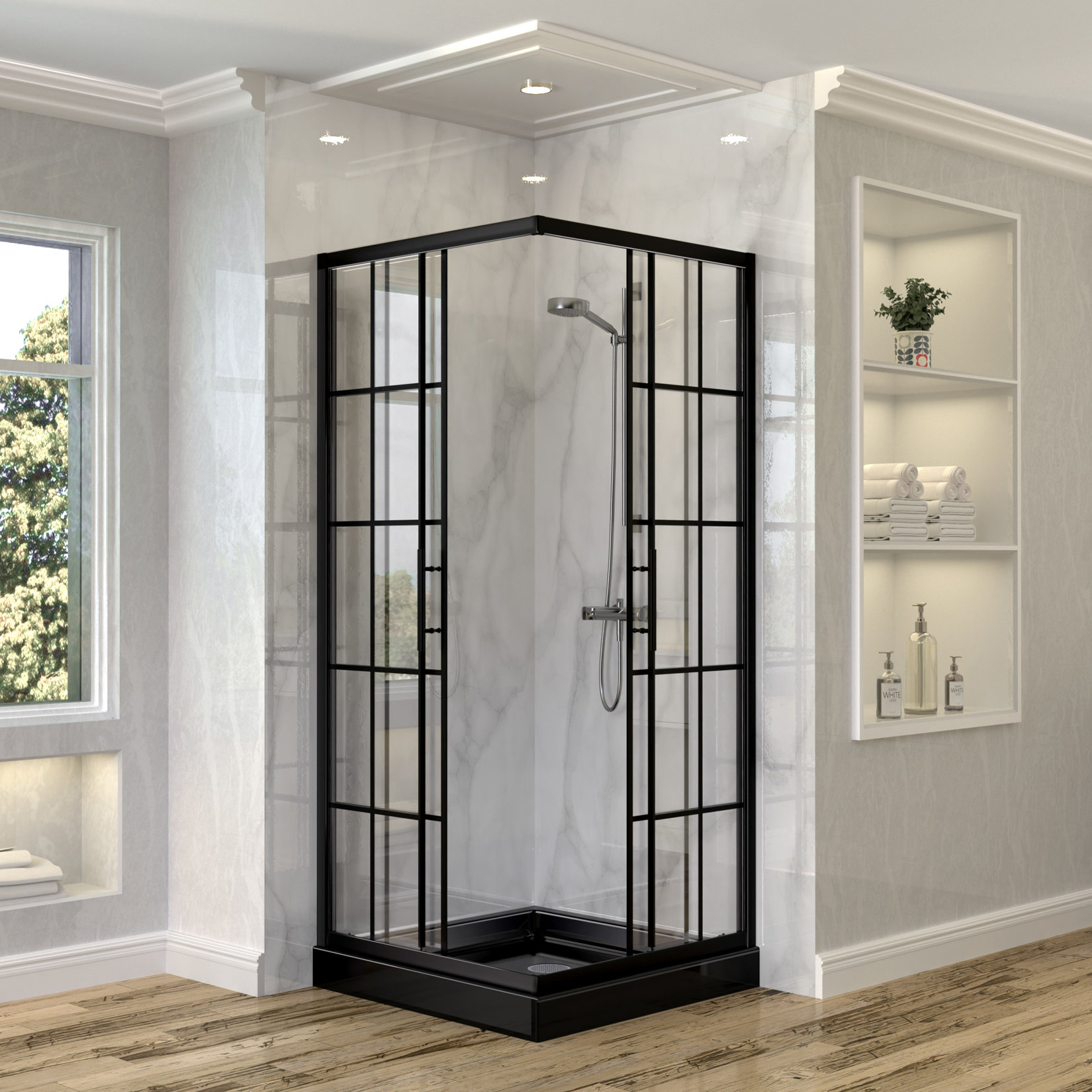 CKB 33 7/8" D x 33 7/8" W x 72" H Matte Black Shower Door with Aluminum ...