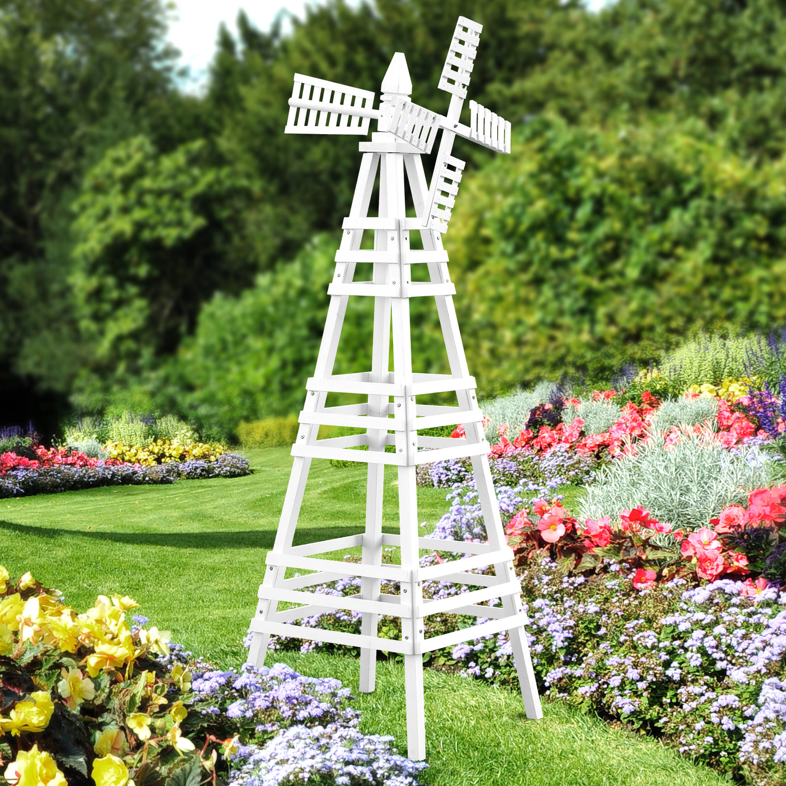 August Grove® 6ft Wood Windmill Backyard Garden Decoration | Wayfair