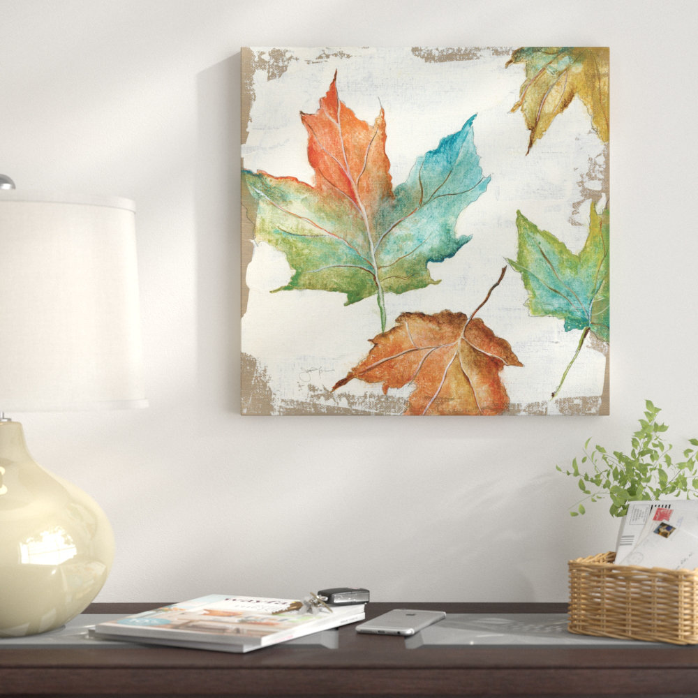 East Urban Home Fall Leaves Painting Print on Wrapped Canvas | Wayfair