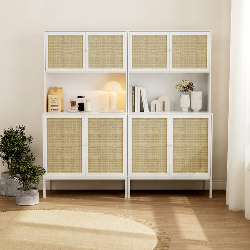 Bay Isle Home Manel Kitchen Pantry Rattan Storage Cabinet With Outlet ...