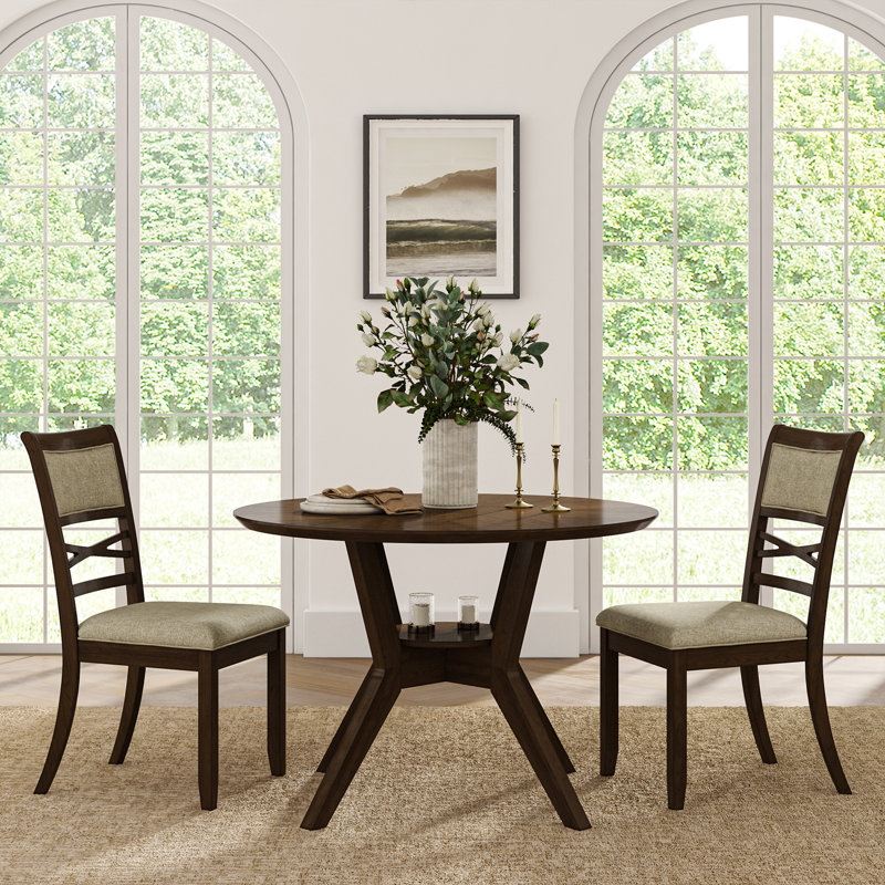 Gracie Oaks Aiava Transitional 3 Piece Solid Wood Dining Sets | Wayfair