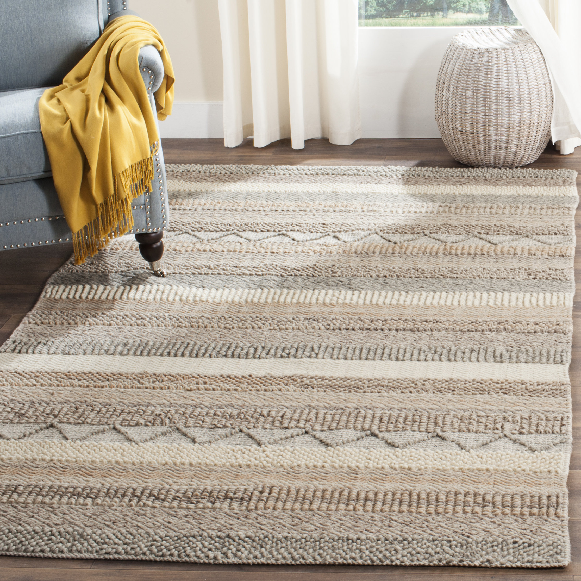 Union Rustic Jacques Striped Handmade Flatweave Wool/Cotton Beige Area ...