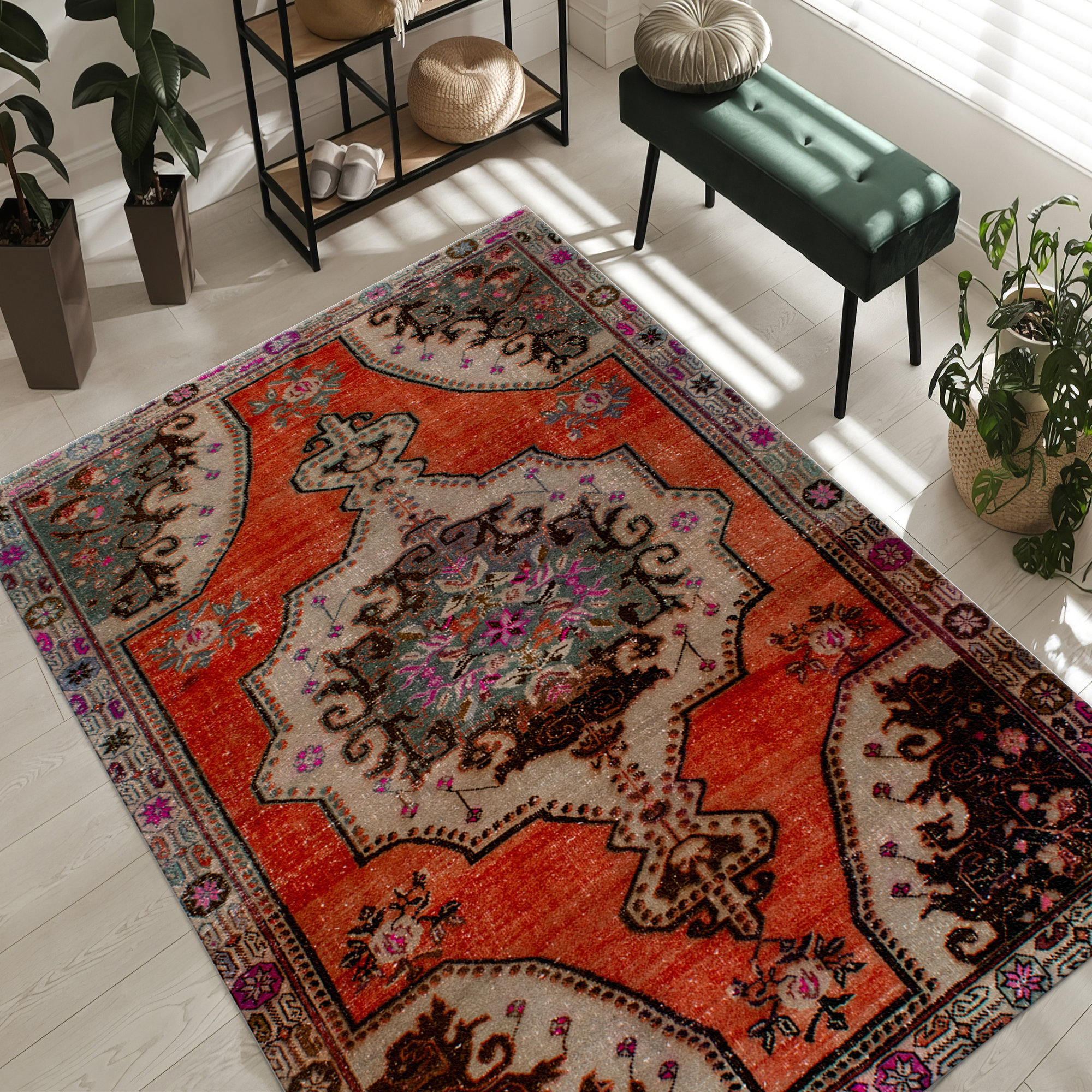 kayra export Chic Non Woven Thin Type Printed Rug with Elegant Floral ...
