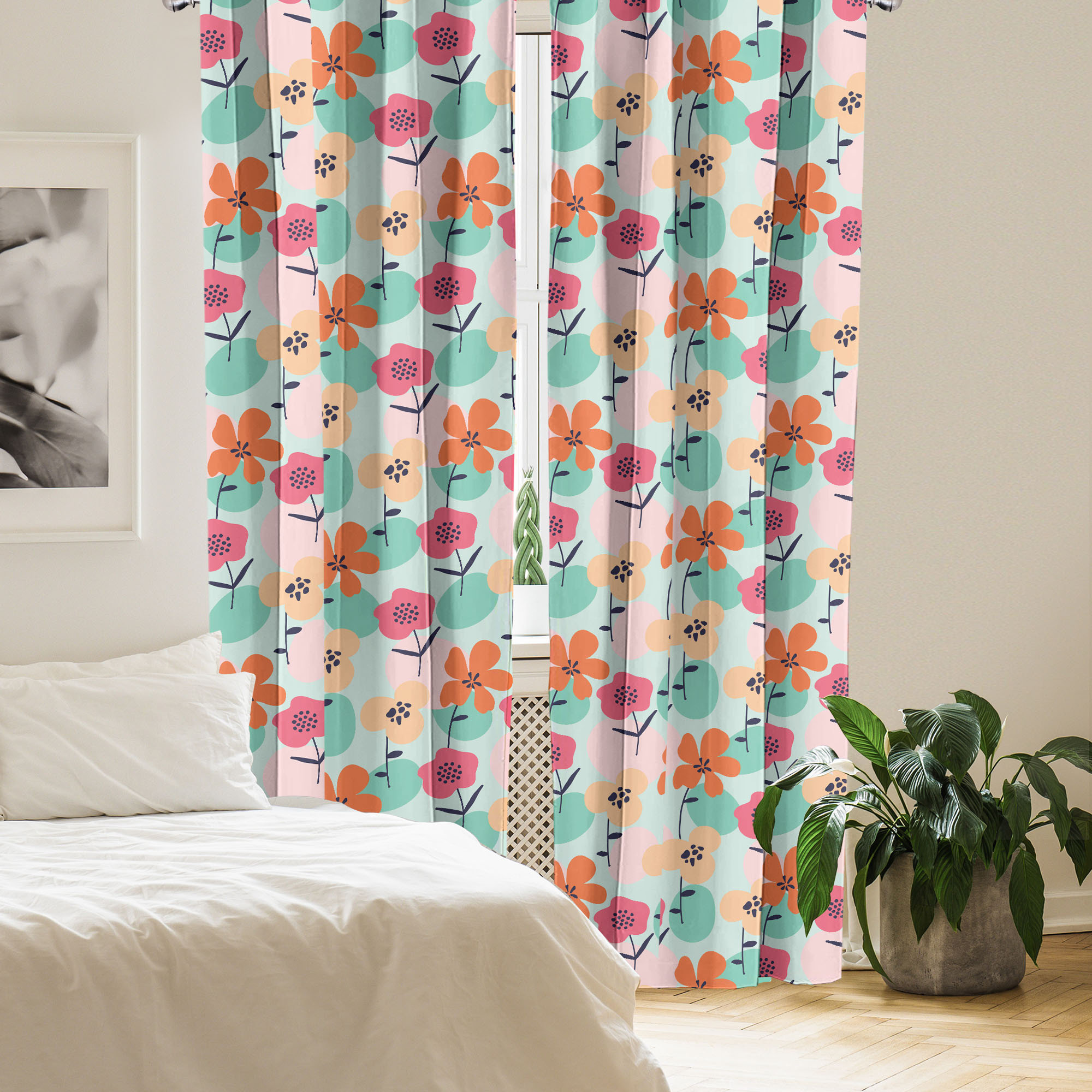 East Urban Home Floral Curtains Retro Fun Flowers Pattern Pair of ...
