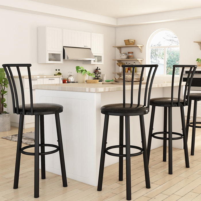 17 Stories Navonte Faux Leather Upholstered Bar Stool Swivel Bar Chair ...