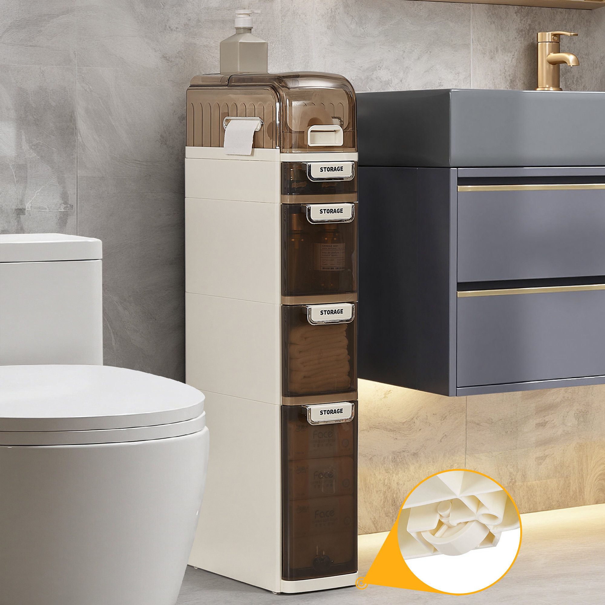 Rebrilliant Slim Bathroom Storage Cabinet 5-Tiers Waterproof Bathroom ...