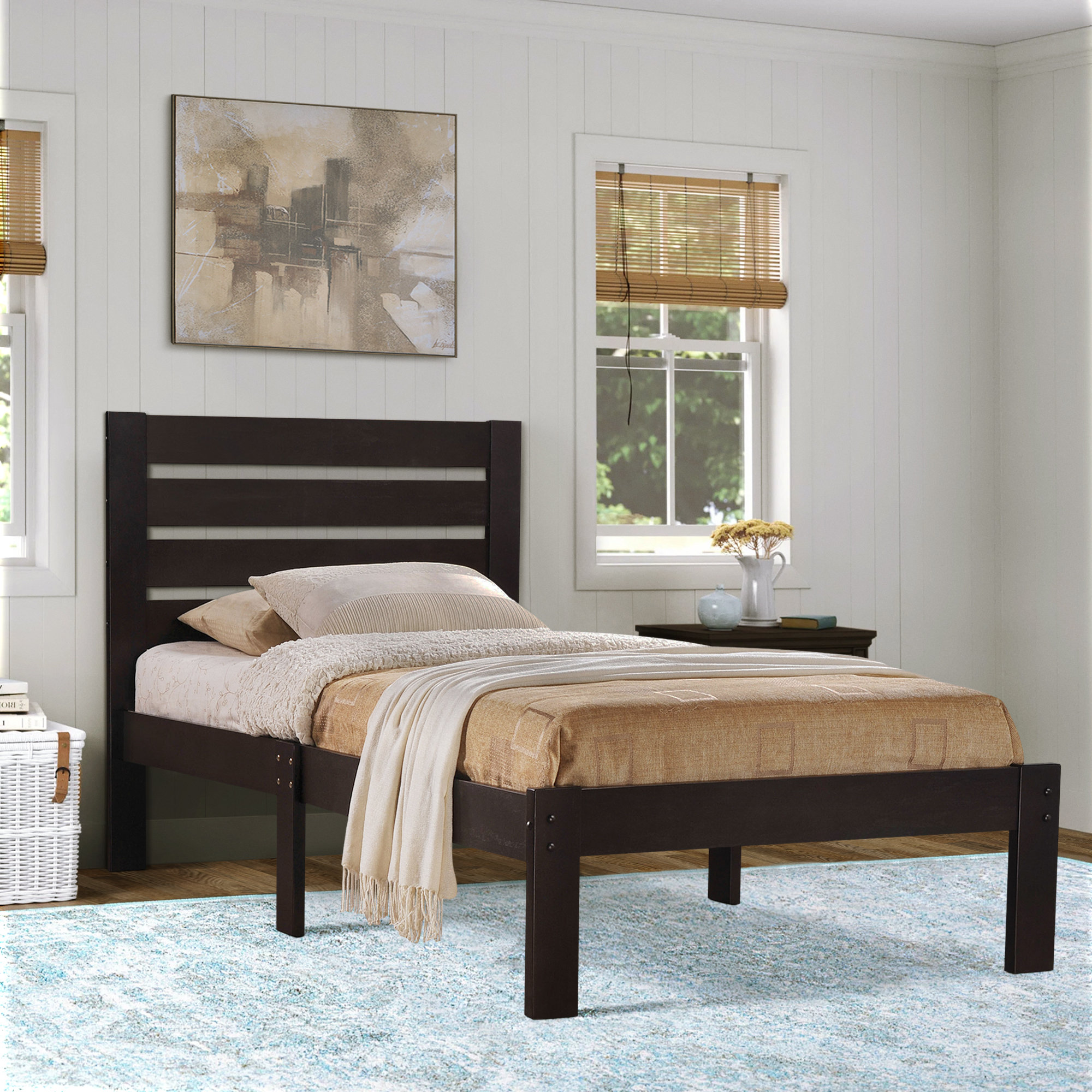 Latitude Run® Coltson Espresso Panel Bed with Slatted Headboard | Wayfair