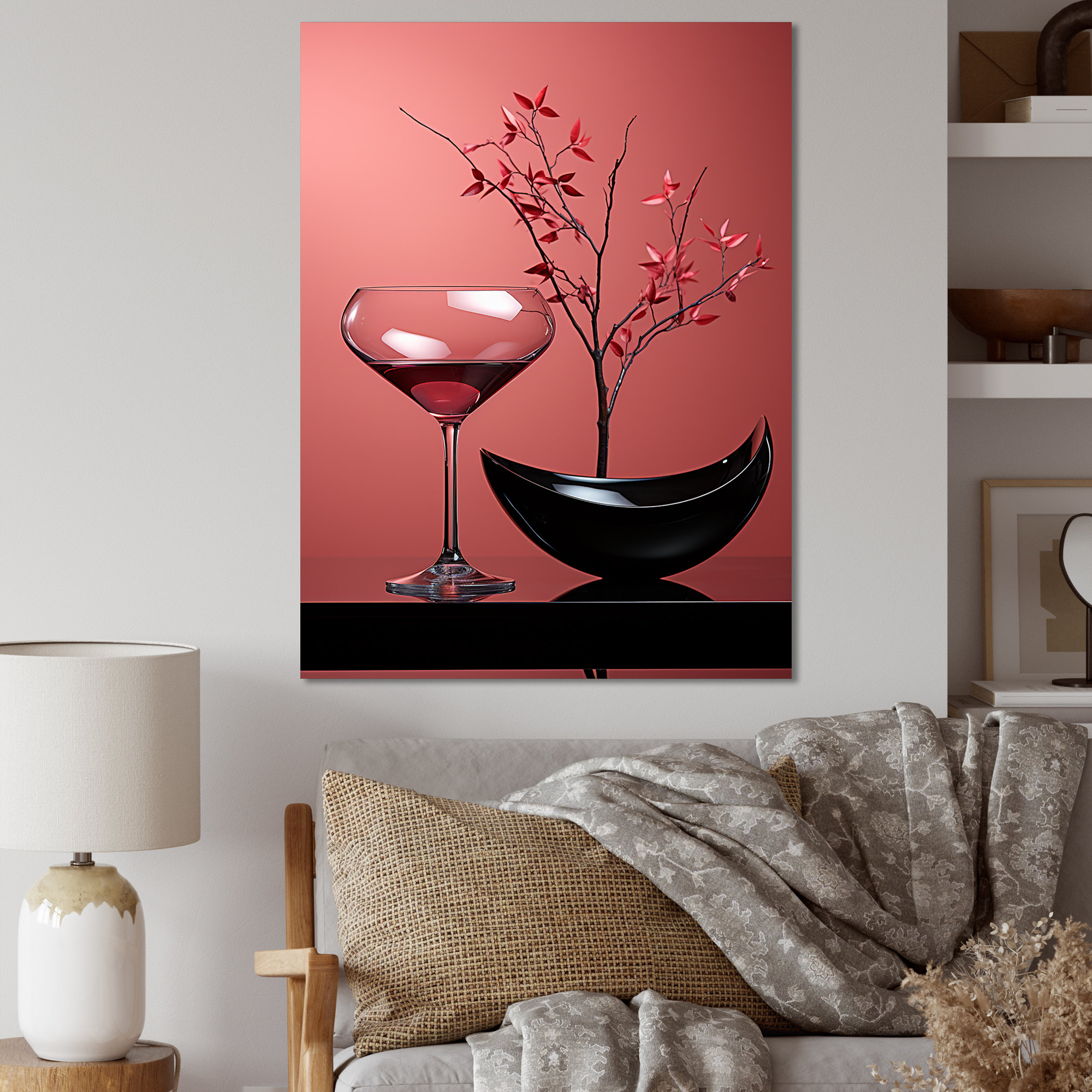 Ebern Designs Magenta Mystery Wine and Flowers - Print | Wayfair