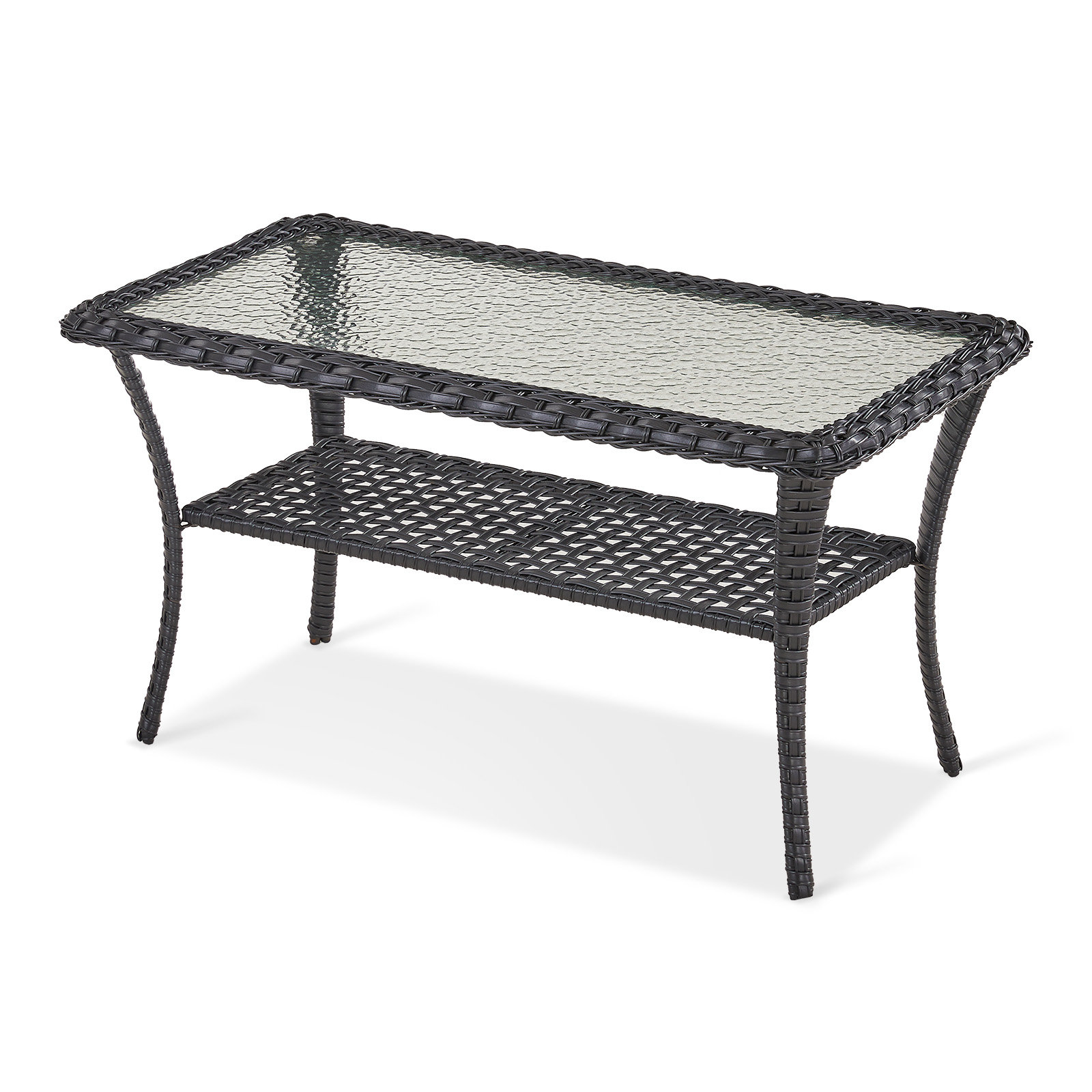 Winston Porter Outdoor Patio PE Wicker Coffee Table With Glass Tabletop ...