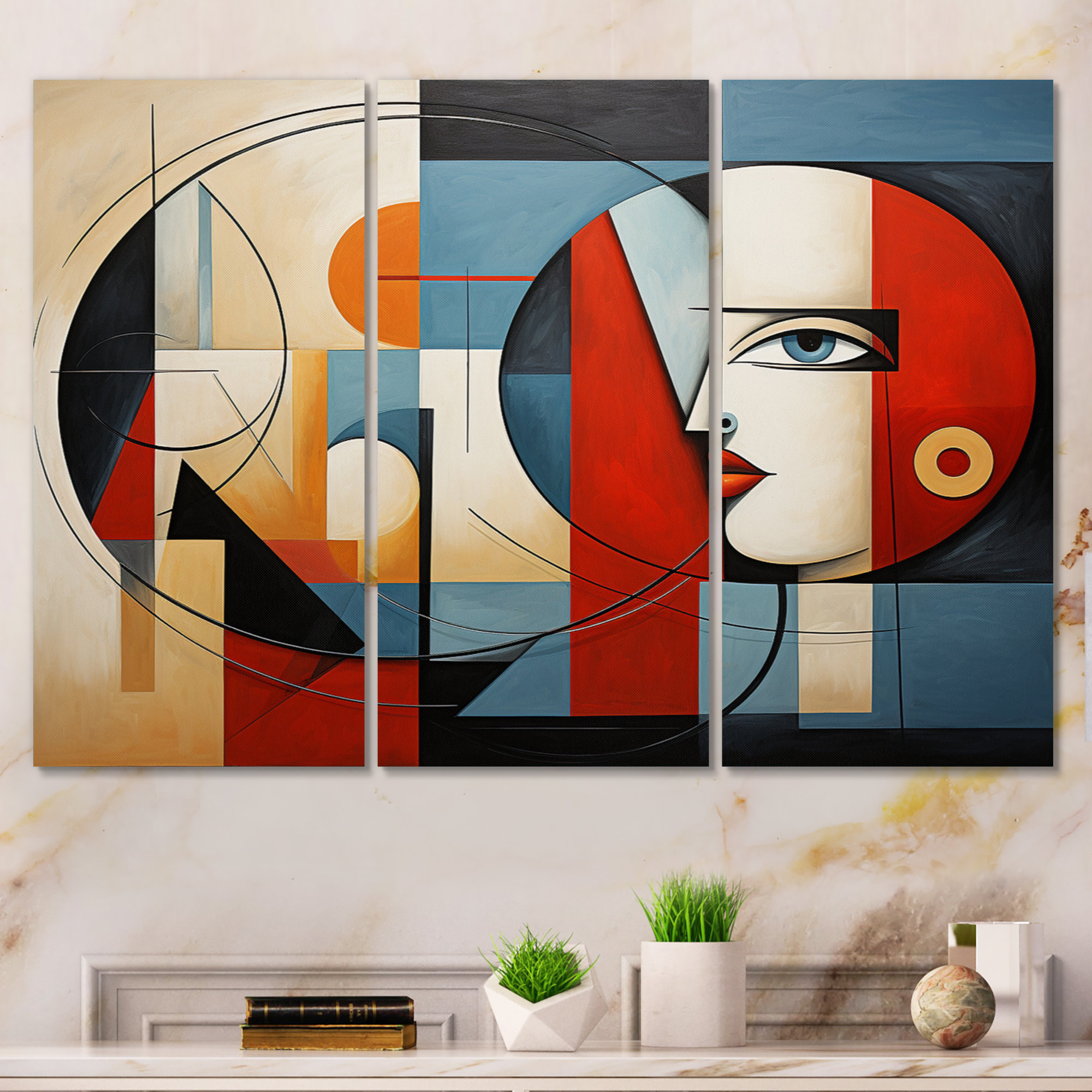 Wrought Studio Cubism Geometric Portrait VII On Canvas 3 Pieces Print ...