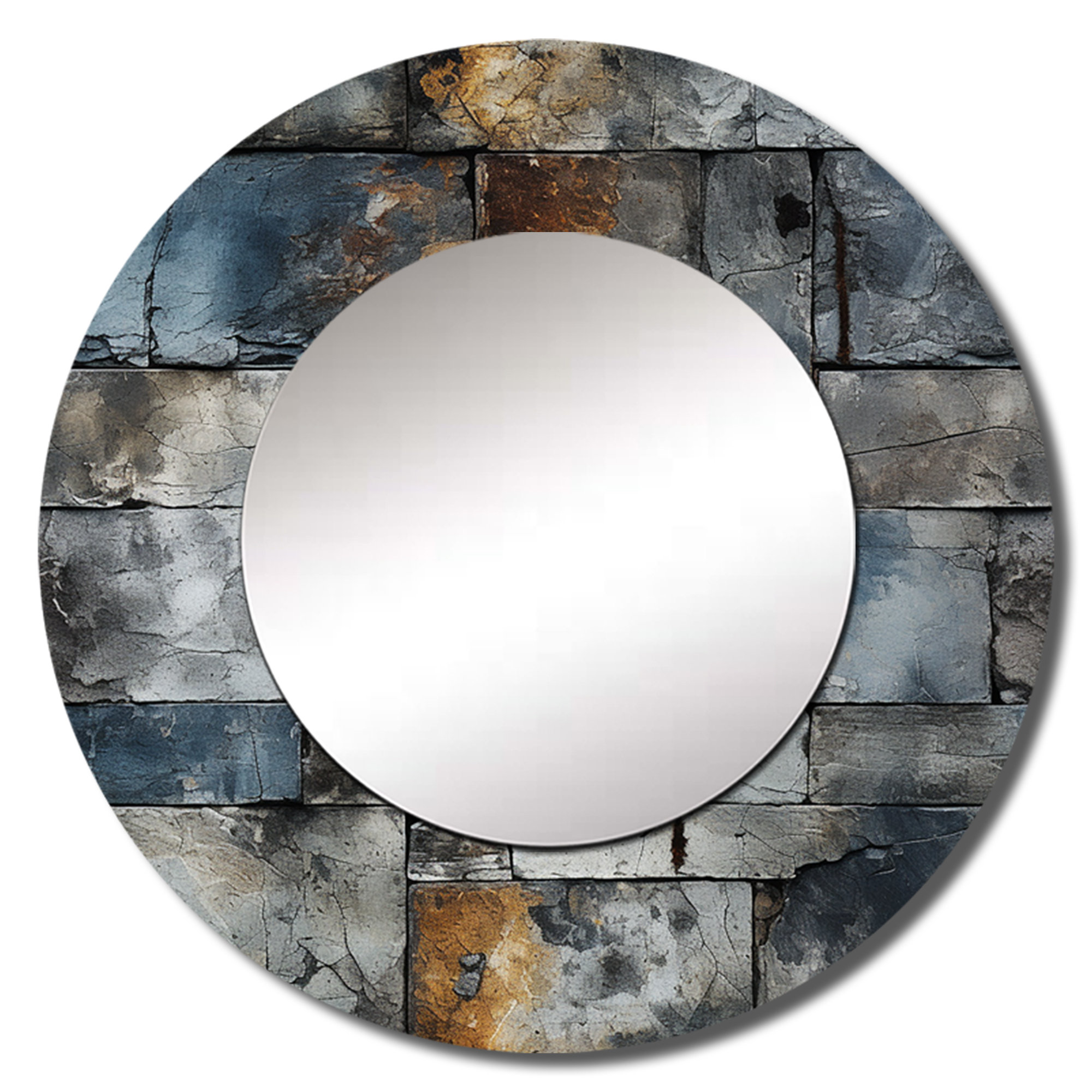 Design Art Industrial Concrete Wall Illusion - Brick Large Mirror, Grey ...