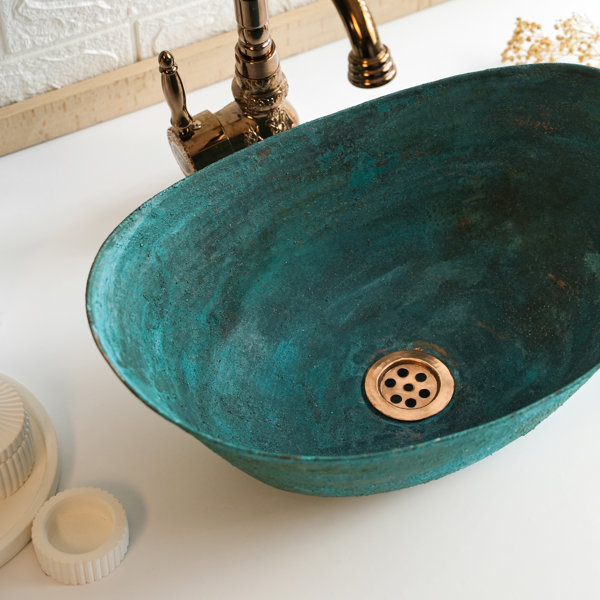 ALFIQ Oval Green Patina +Copper Bathroom Vessel Sink | Hammered Copper ...