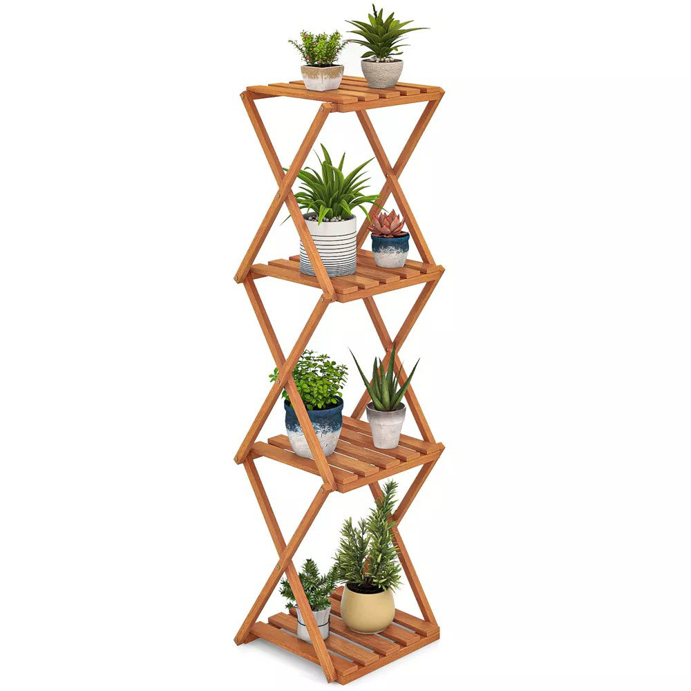 Latitude Run® 4-Tier Folding Plant Stand w/ Slatted Layers Stable X ...