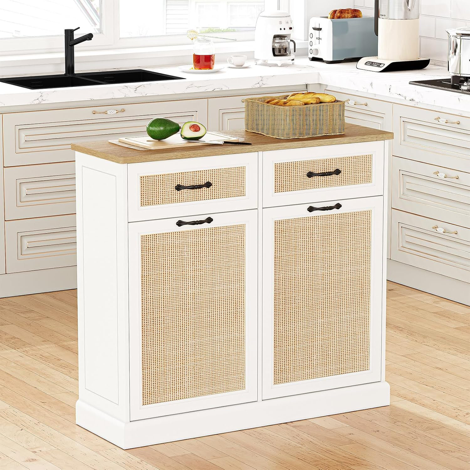 PAPER GOAT POST, LLC Rattan Double Tilt Out Trash Cabinet | Wayfair