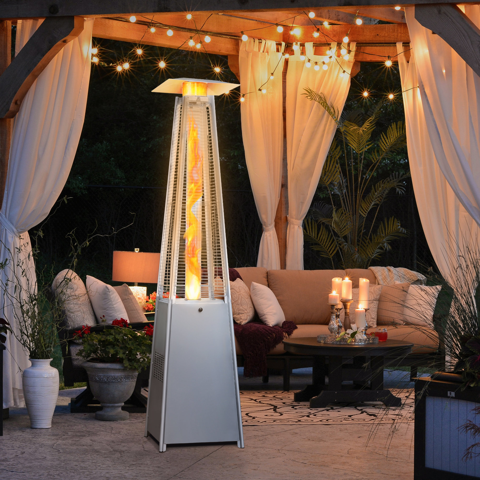 Lausaint Home 48000 BTU Pyramid Propane Standing Patio Outdoor Heater ...