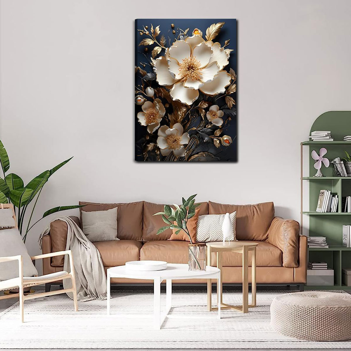 Mercer41 3D Abstract Flower Canvas Wall Art White Floral Texture Poster ...