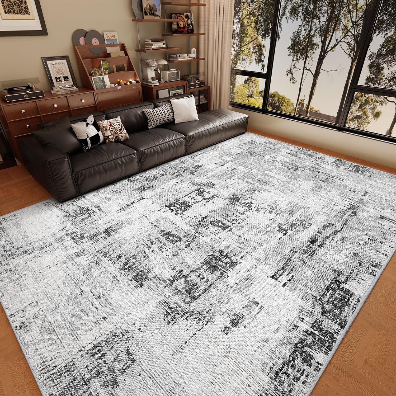 17 Stories Abstract Foldable Thin Pile Area Rug, Contemporary ...