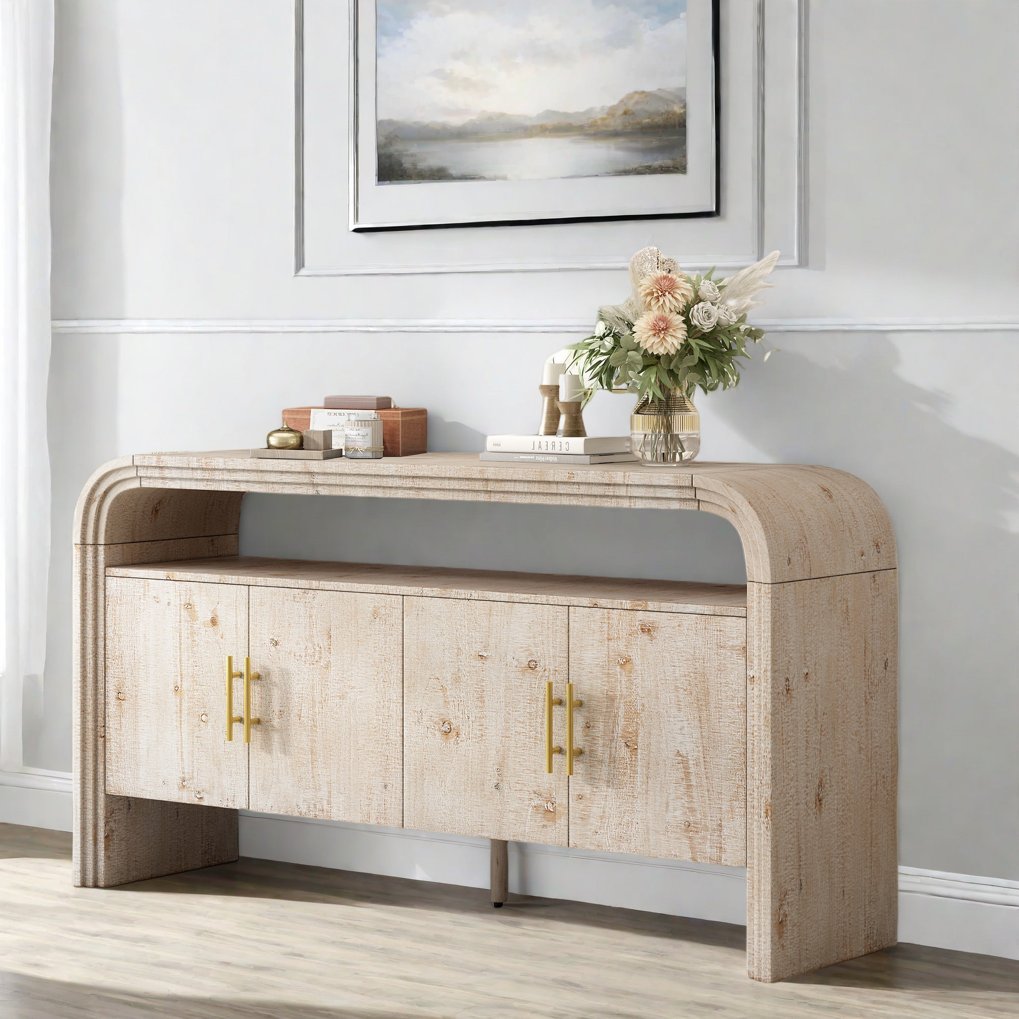 Gracie Oaks 4-door Elegant Console Table With Natural Embossed Texture ...