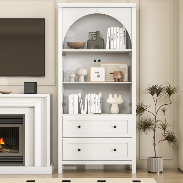Lark Manor Display Cabinet With Glass Doors, White Arched Bookcase With ...