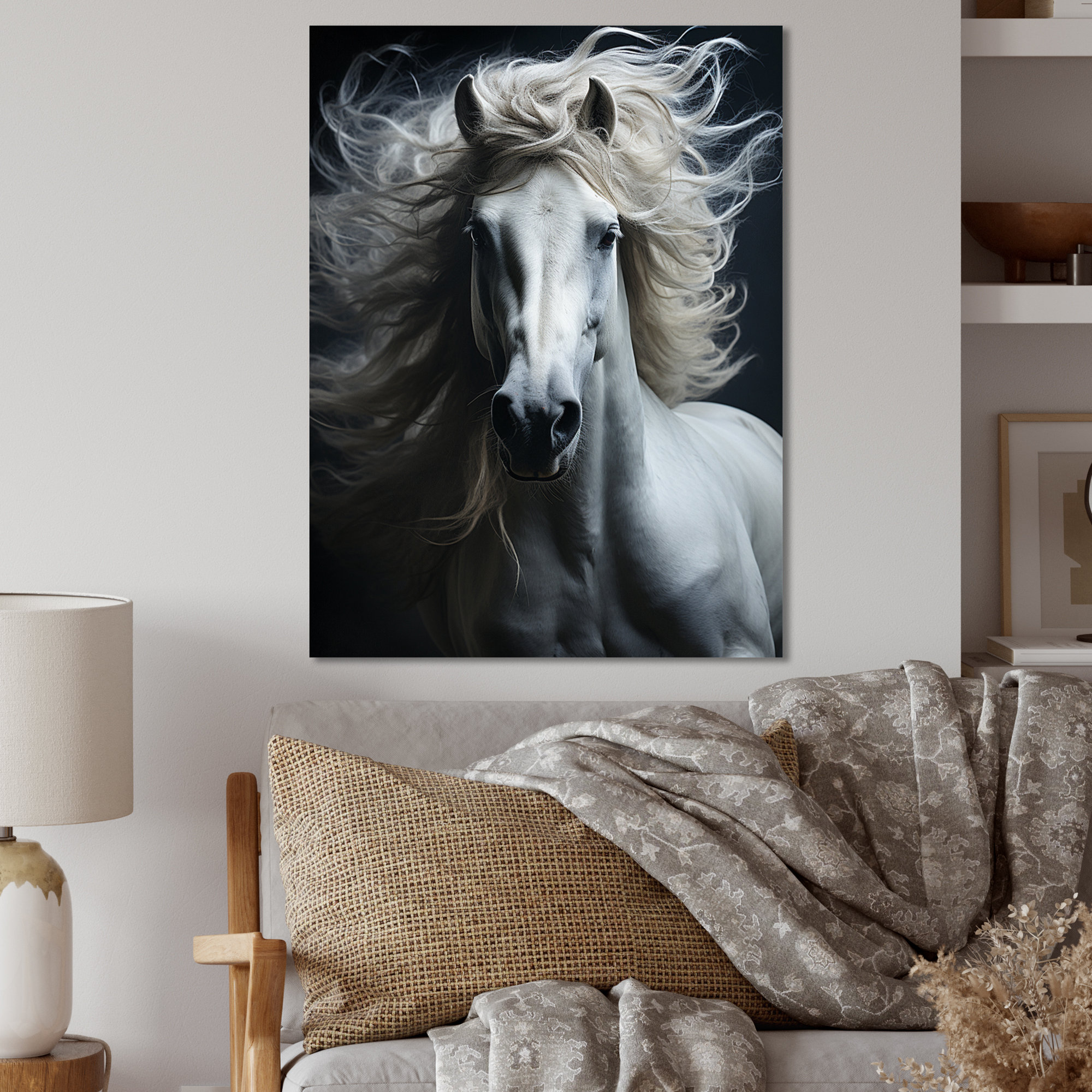 Latitude Run® White Horse Fierce Intensity - Animals Metal Wall Decor ...