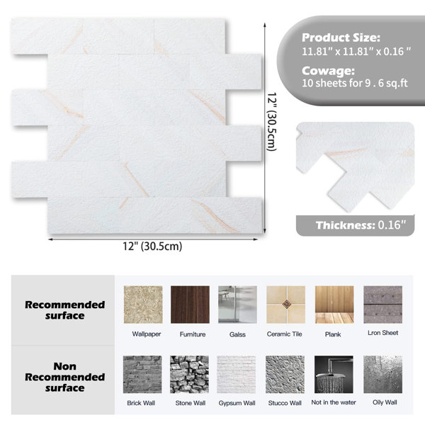 Reovatile 4'' W x 2'' L Polyvinyl Chloride (PVC) Peel and Stick Subway ...