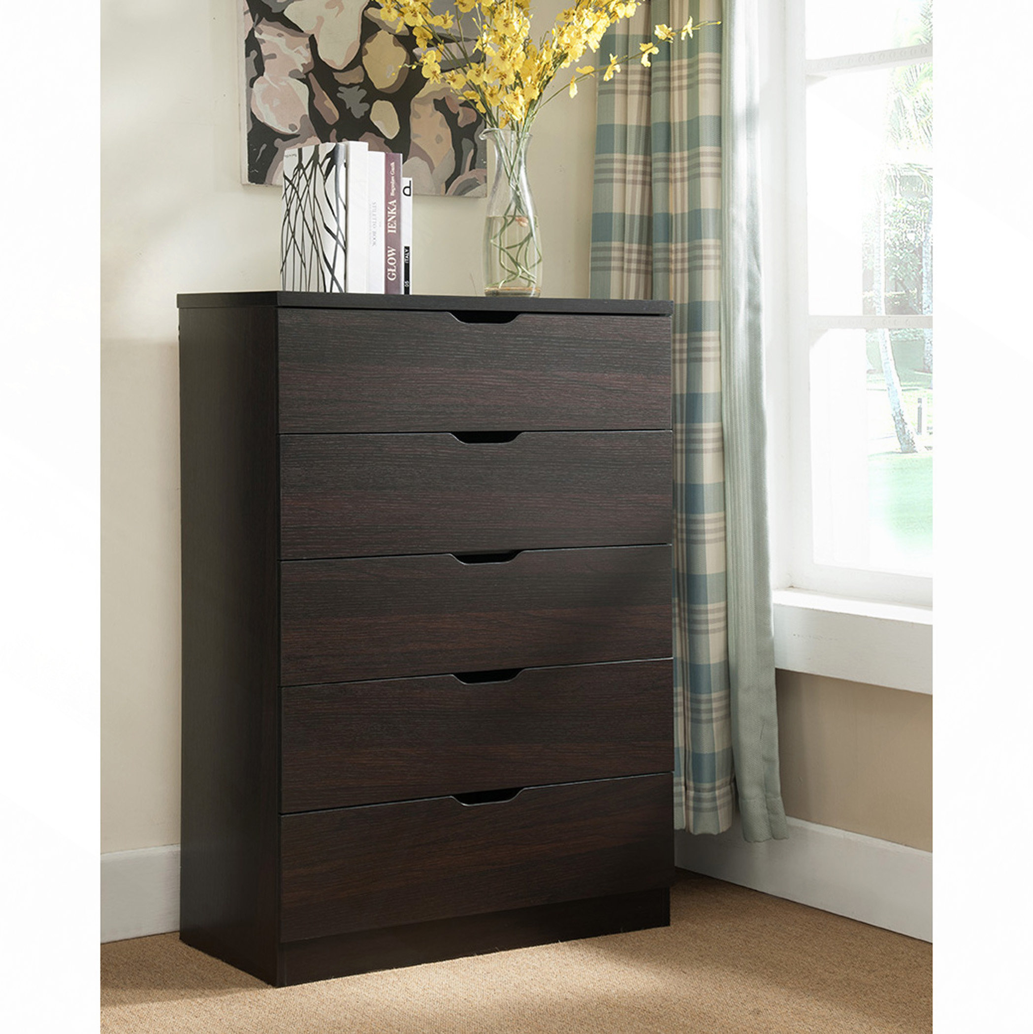 Ebern Designs Drawer Dresser, Five Drawer Clothes And Storage Chest ...