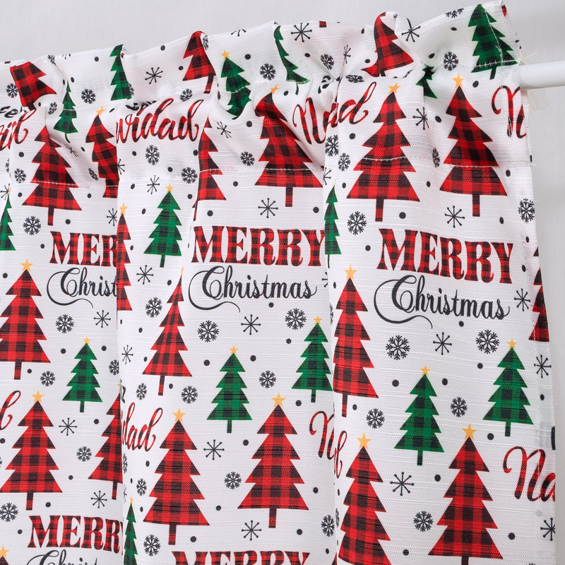 The Holiday Aisle® Jadrian 52'' W Kitchen Curtain in White/Red | Wayfair