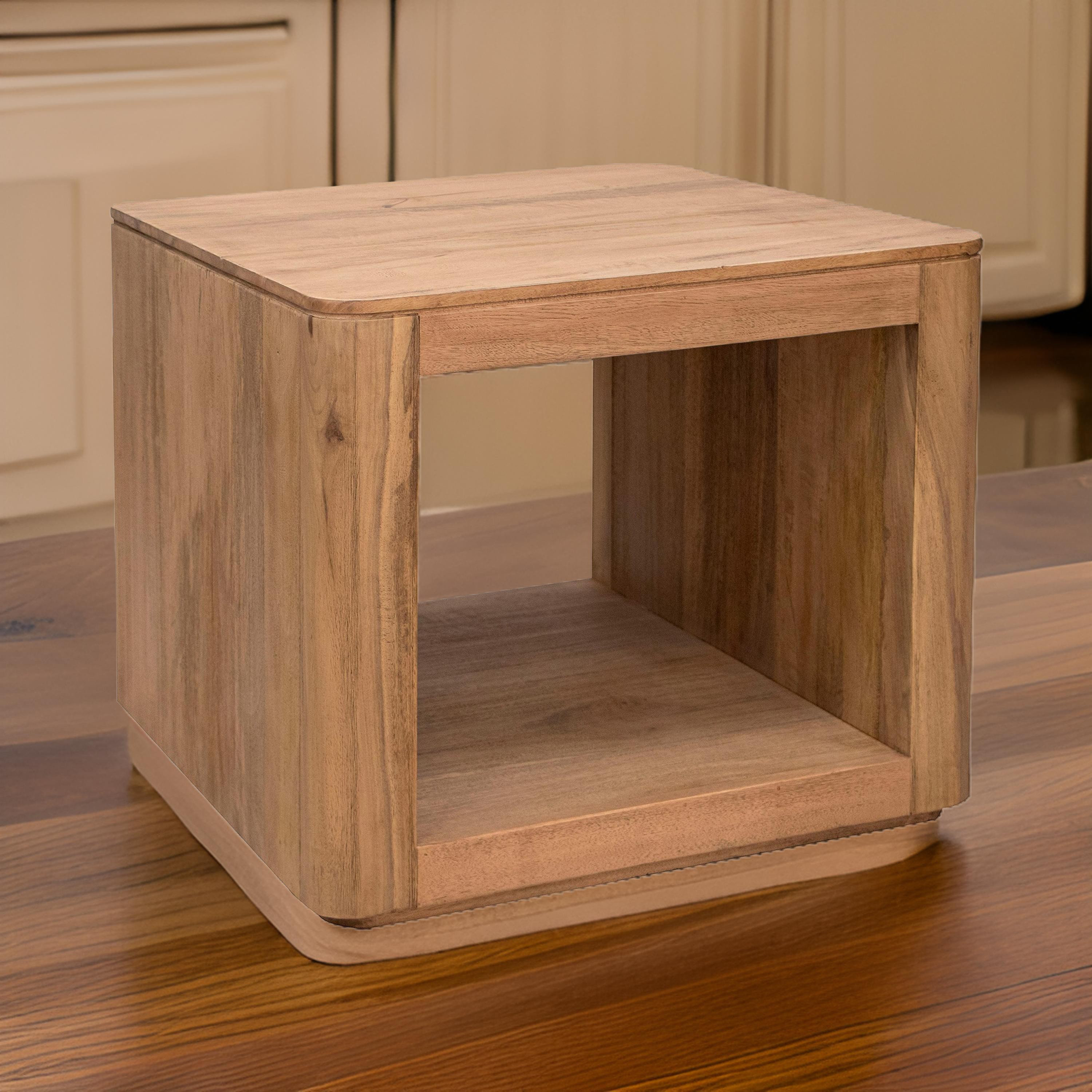 Benjara Gena Side End Table, Top With Bottom Shelf, Brown Solid Mango ...