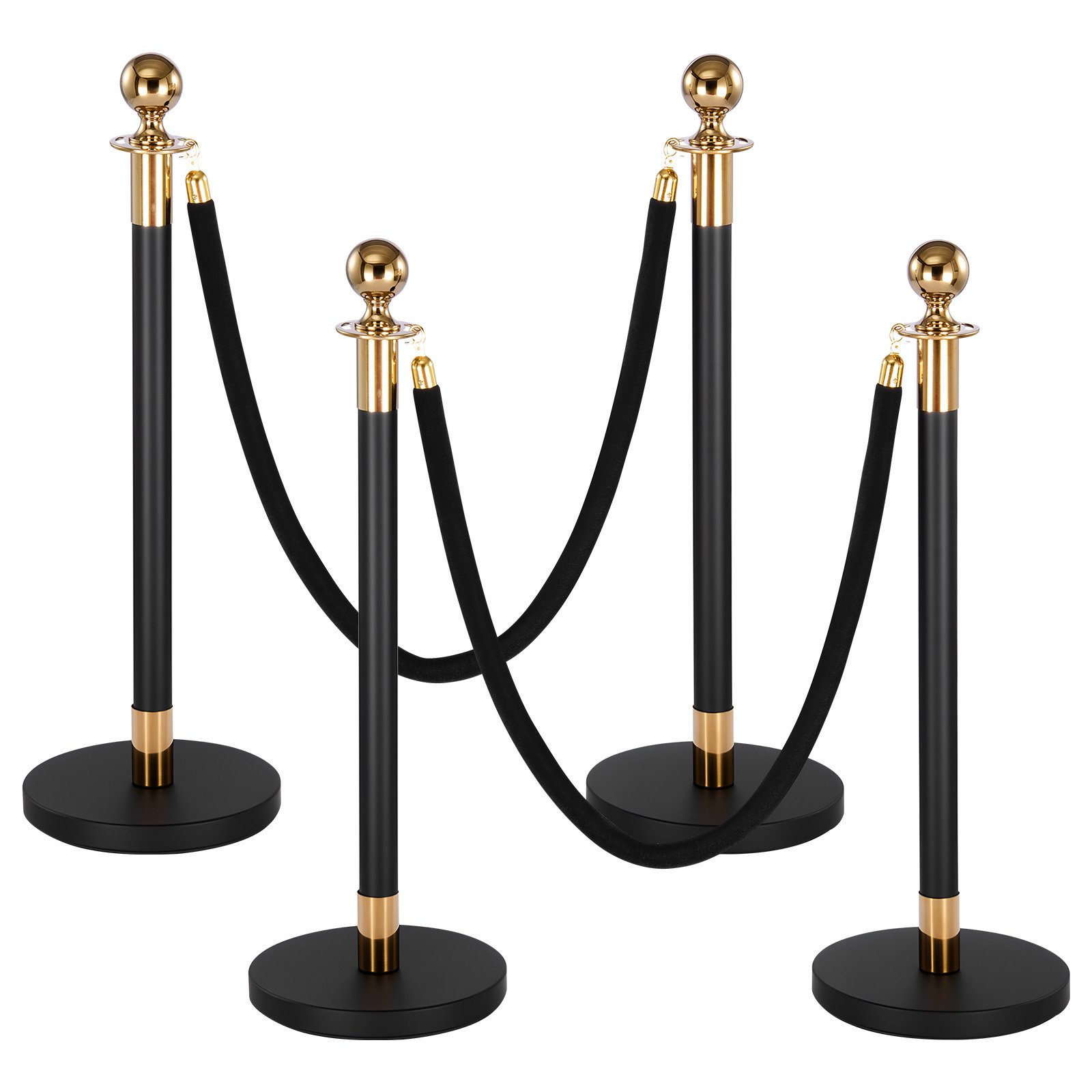 VEVOR Stanchion Post, Crowd Control Barrier Set with 2 Black Velvet ...