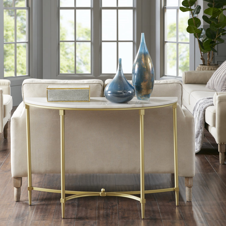 Madison Park Signature Bordeaux Marble Top Half-Moon Gold Metal Console ...