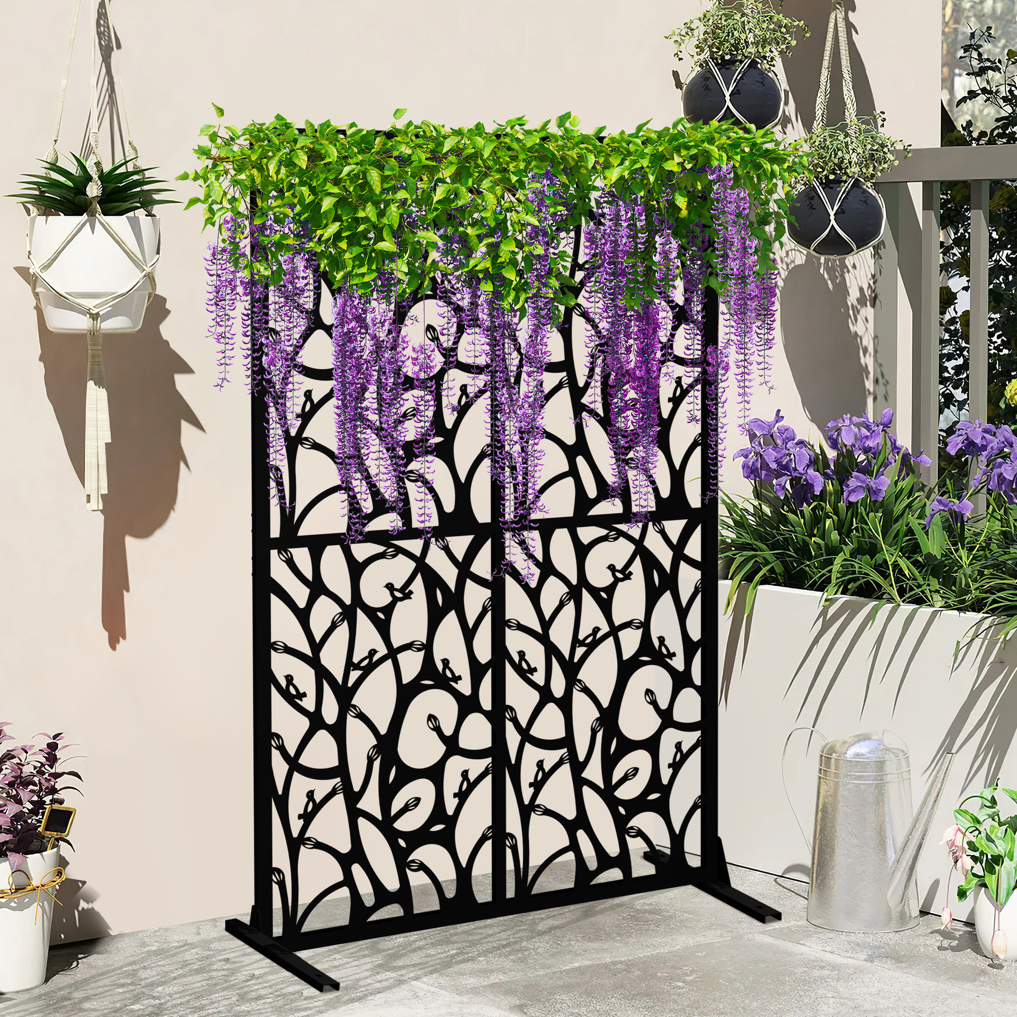GOGEXX 6 Ft. H X 3.8 Ft. W Metal Privacy Screen Free Standing ...