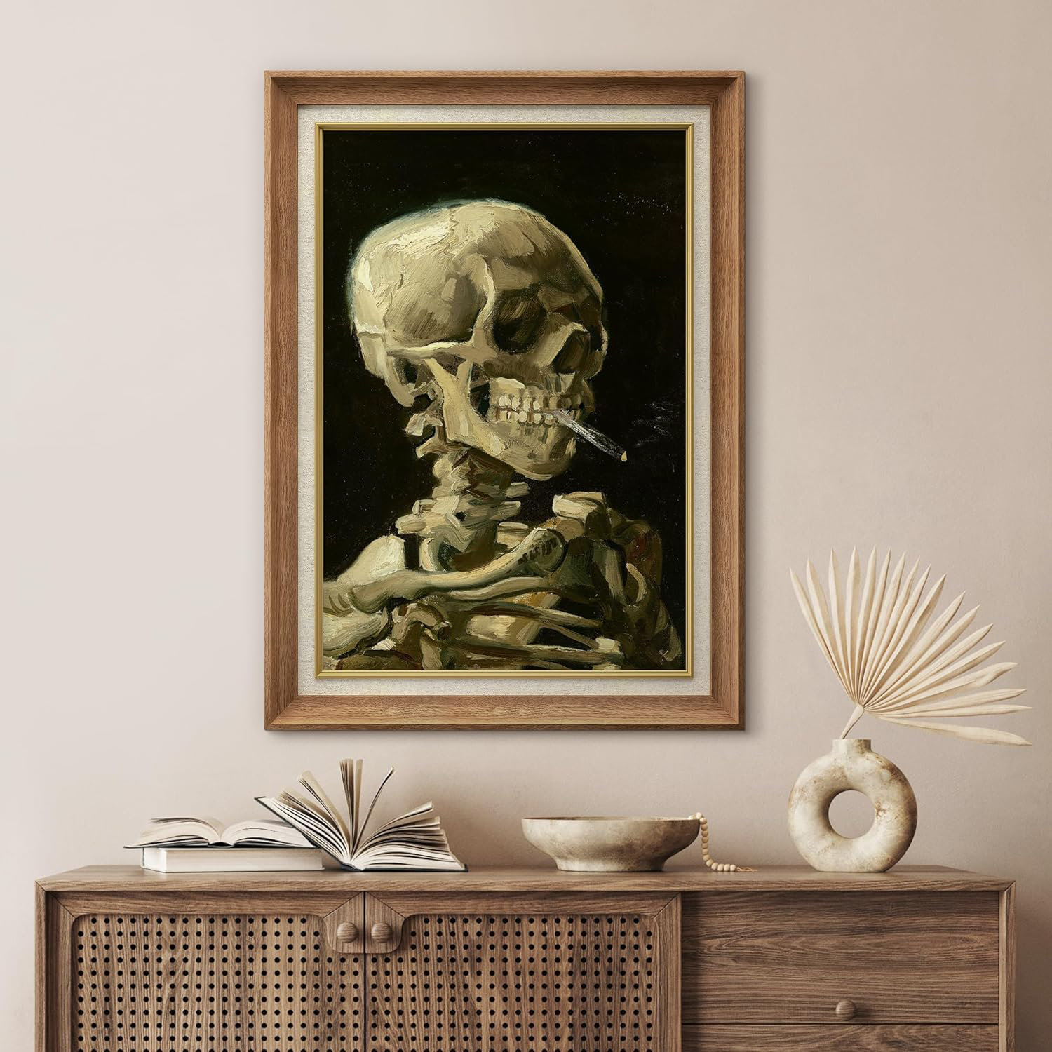 IDEA4WALL Famous Artwork Head Of A Skeleton With Burning Cigarette By ...