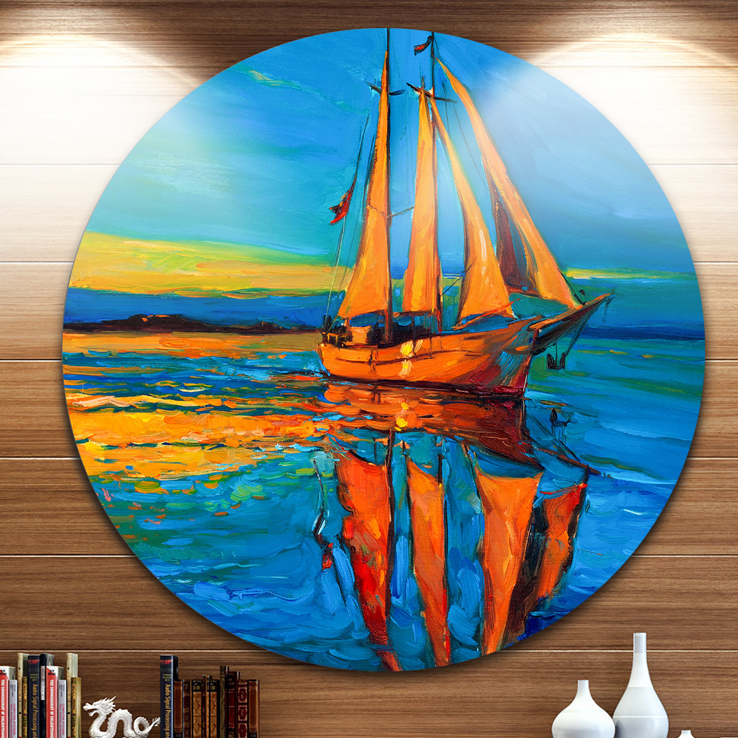 Design Art 'Brown Sailing Boat' Painting Print on Metal | Wayfair