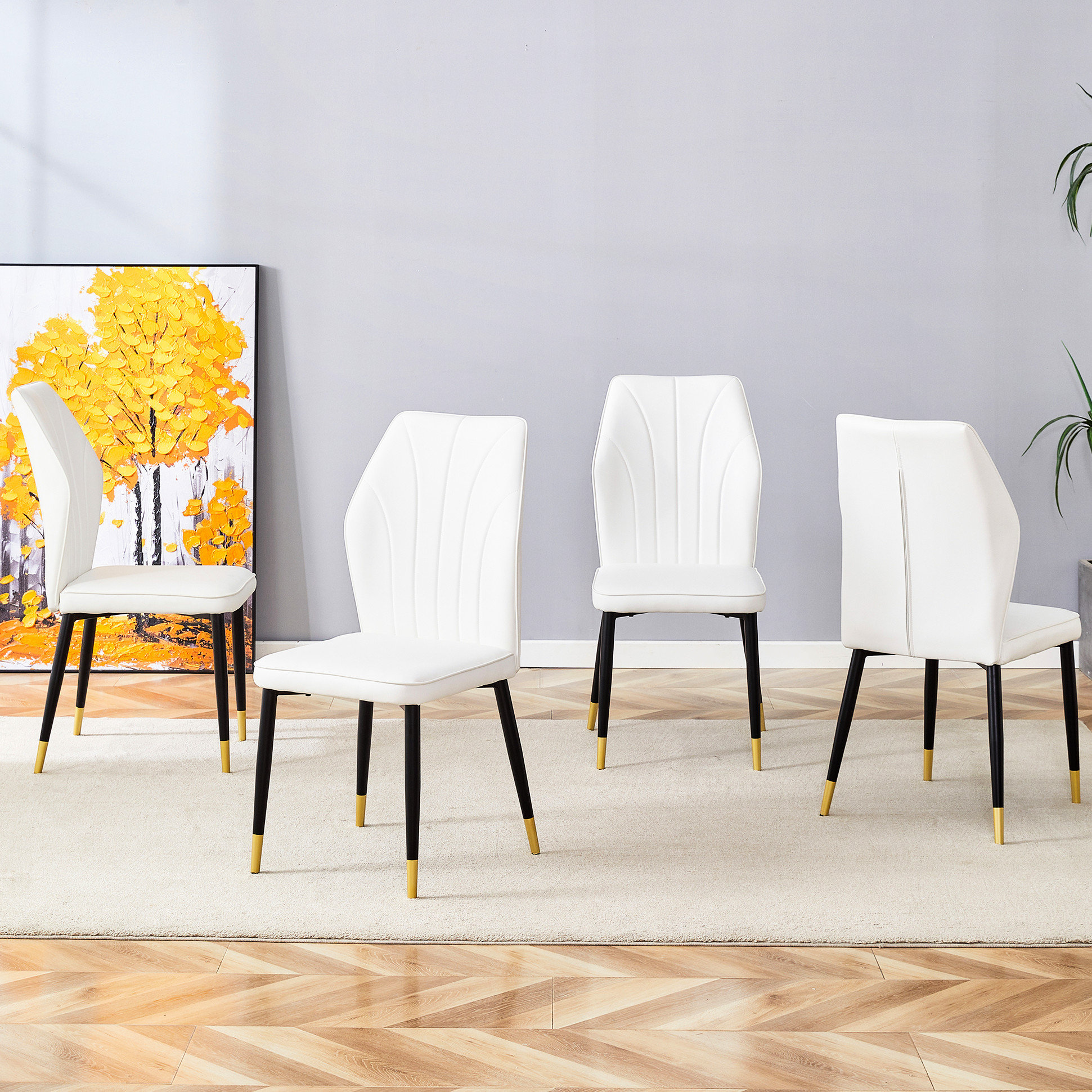 George Oliver Modern Pu Dining Chairs Of 4 - Graceful Curve & Metal Leg ...