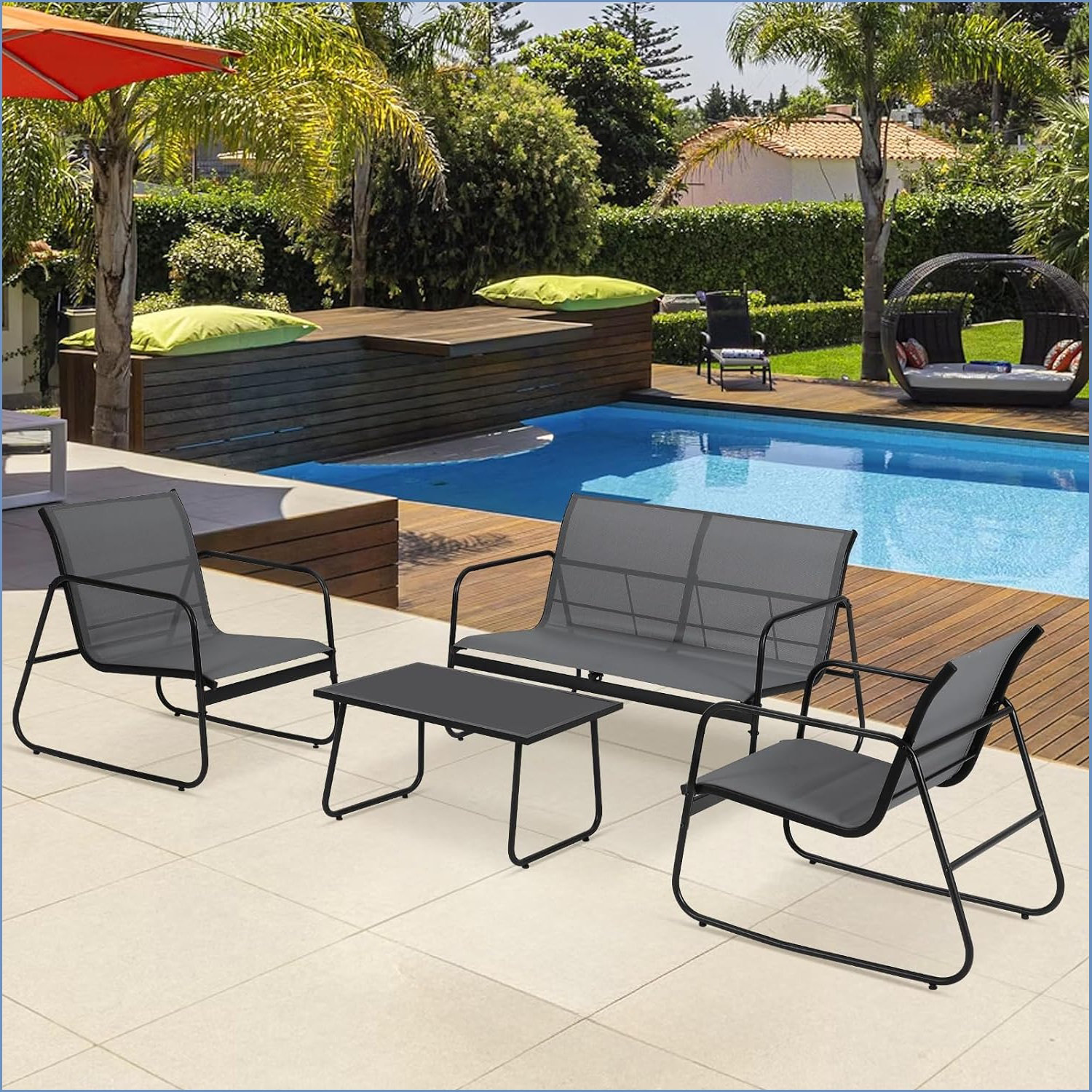 Ebern Designs 4 Pieces Patio Furniture Set, Outdoor Patio Furniture ...