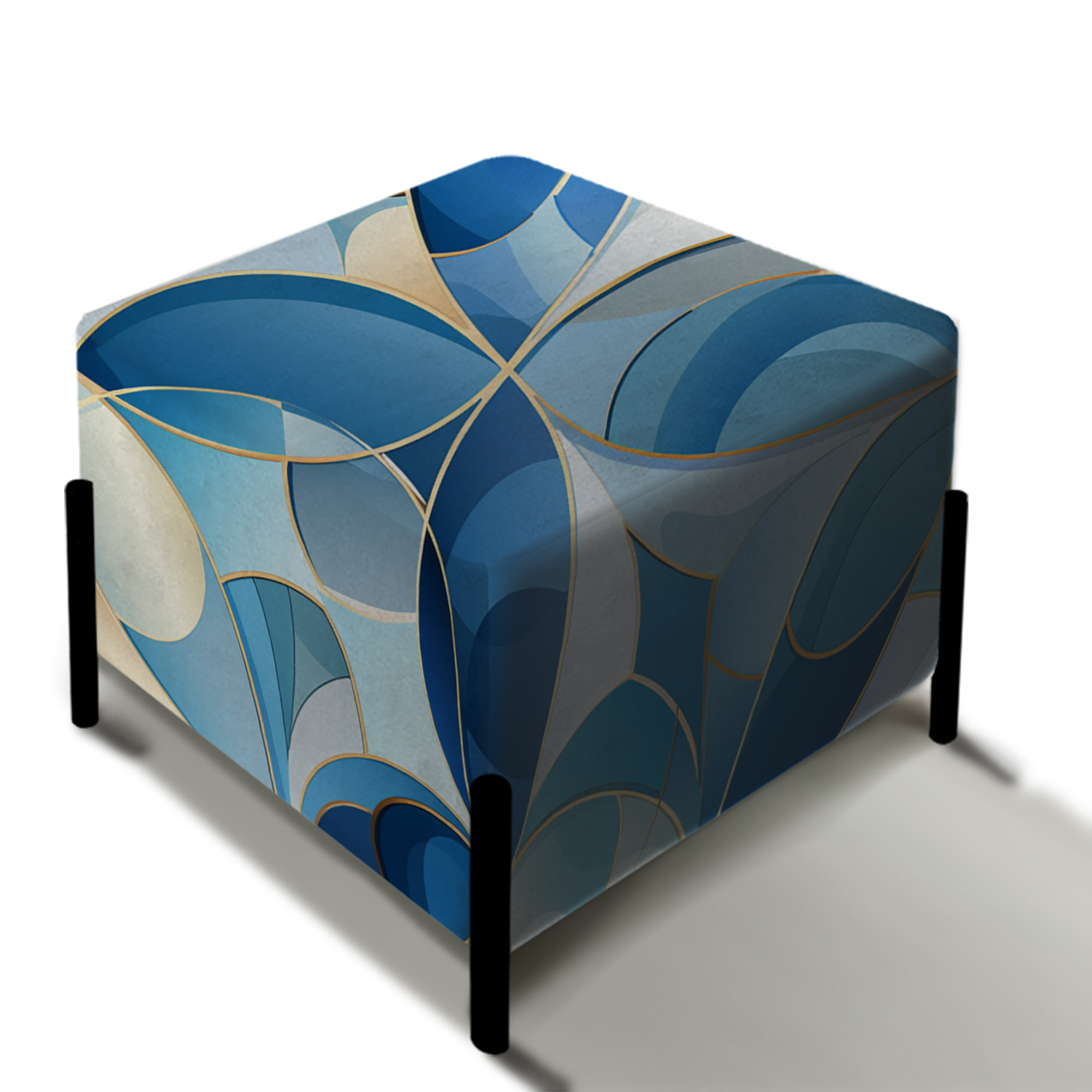 Design Art Coastal Blue Tiles Geometric - Geometric Square Ottoman ...