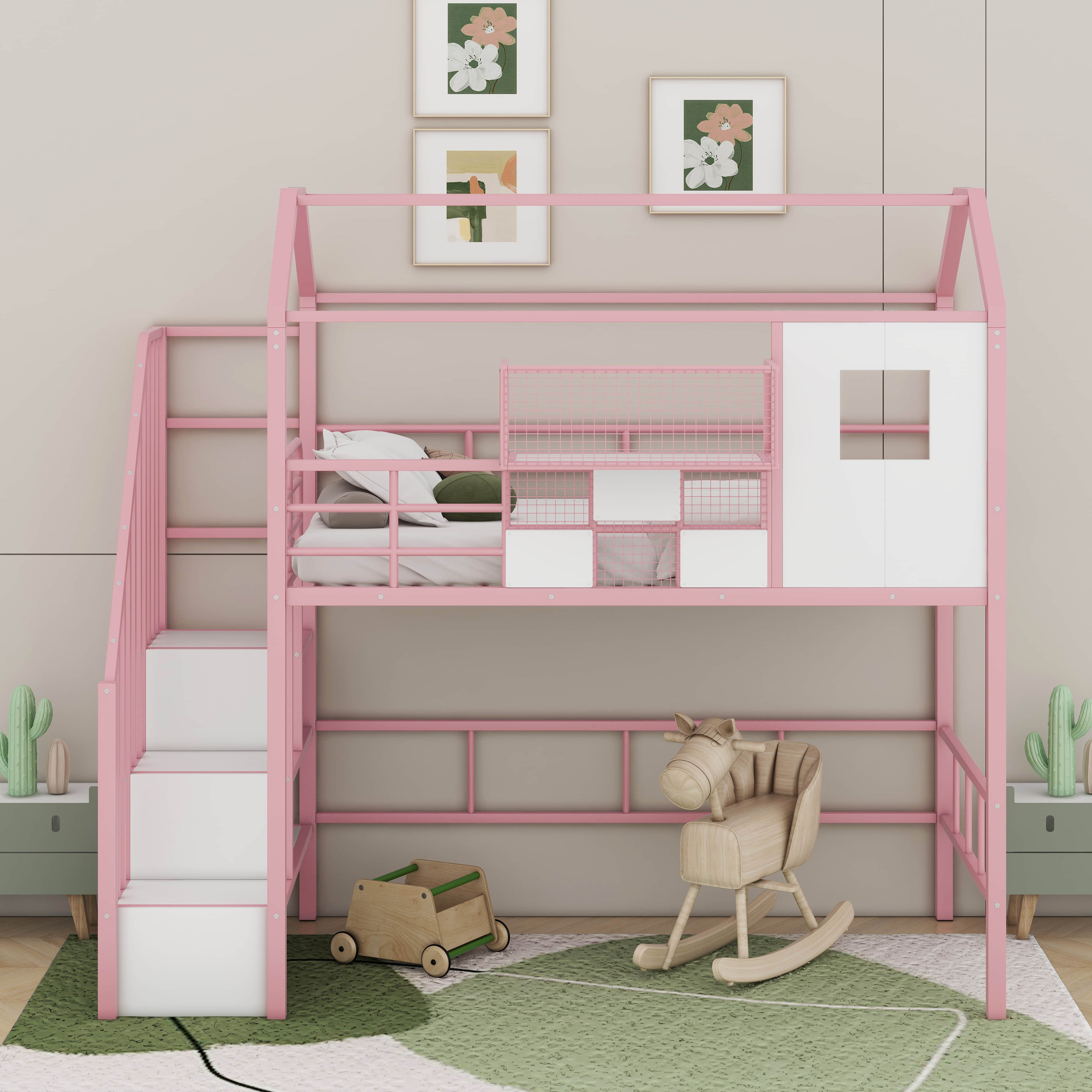 Ophelia & Co. Twin Metal Loft Bed With Roof Design And A Storage Box ...