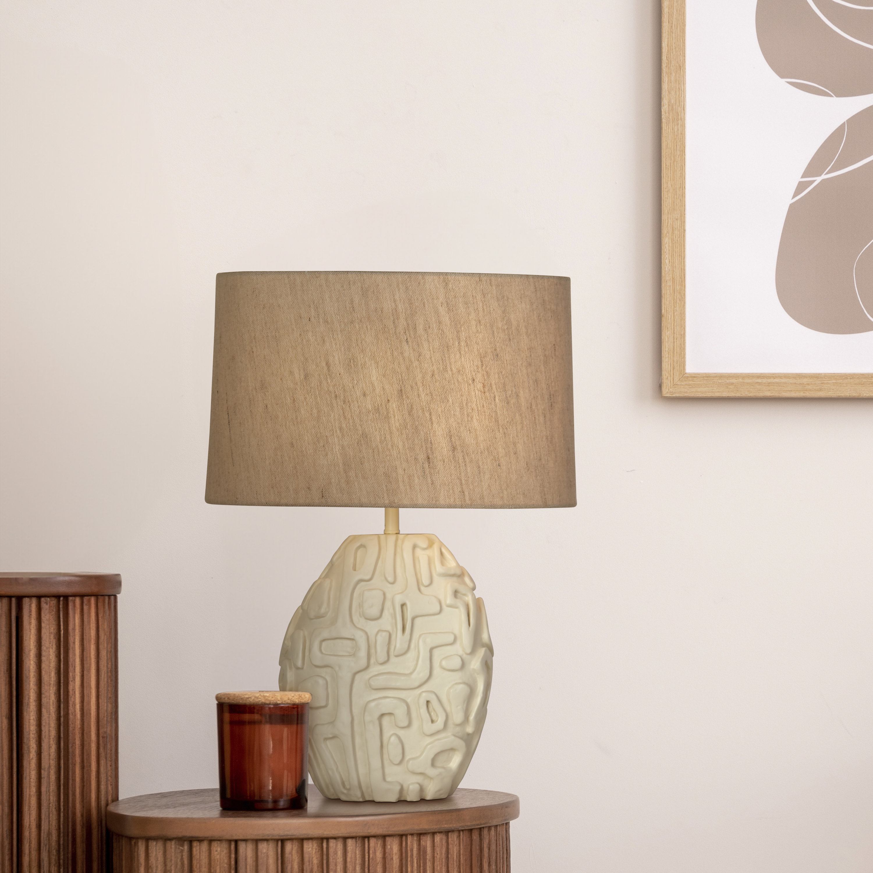 Metro Lane Cyleigh 1Lt Table Lamp, Cream Resin with White Linen Shad ...