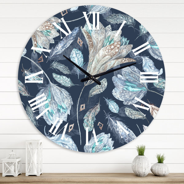 East Urban Home Navy Blue Botanical Pattern - Traditional wall clock ...