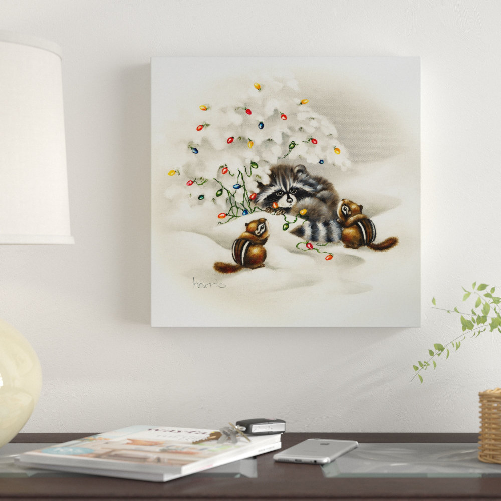Winston Porter 'Raccoon Christmas Lights' Acrylic Painting Print on ...