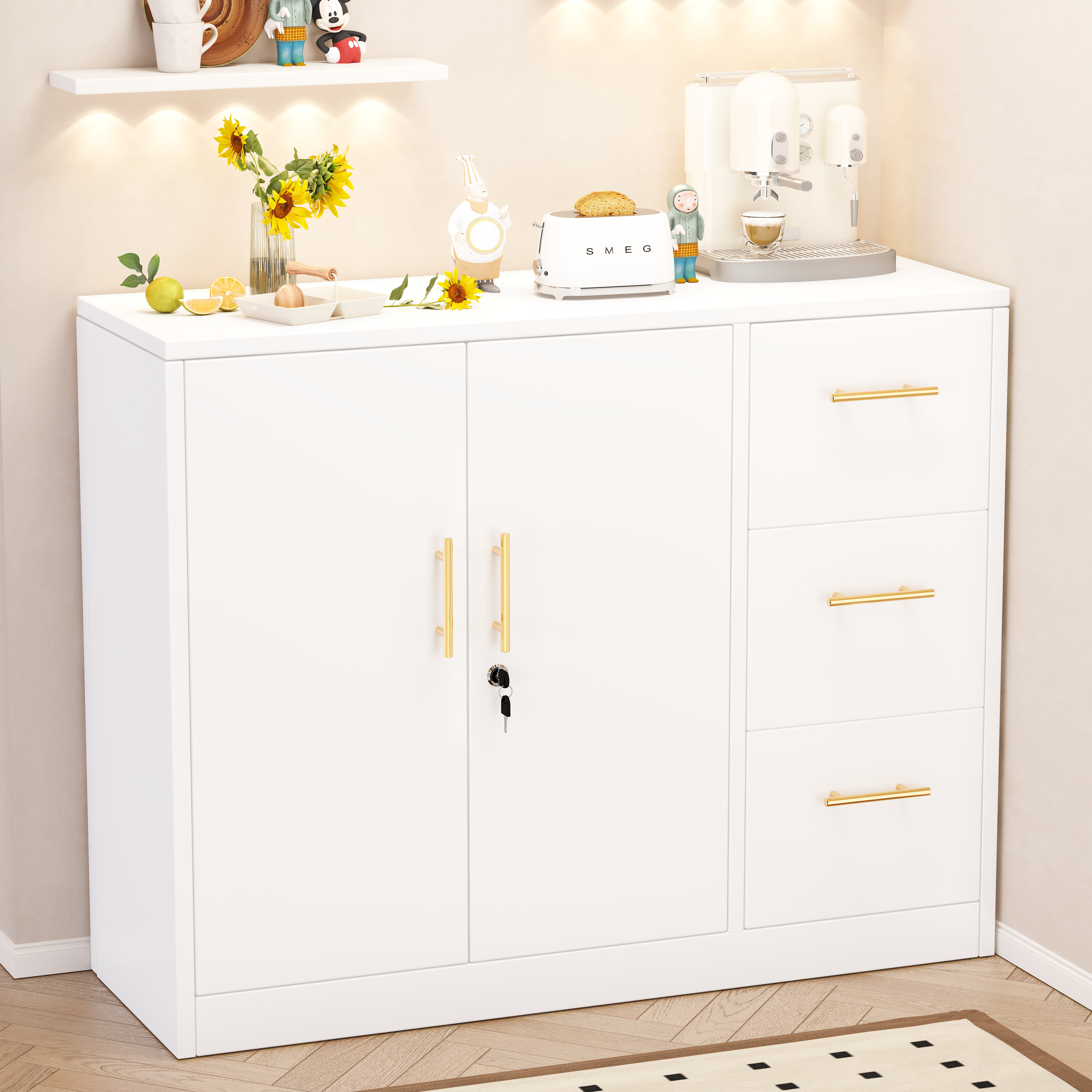 Ebern Designs Modern Steel Kitchen Pantry Storage Cabinet with Locking ...