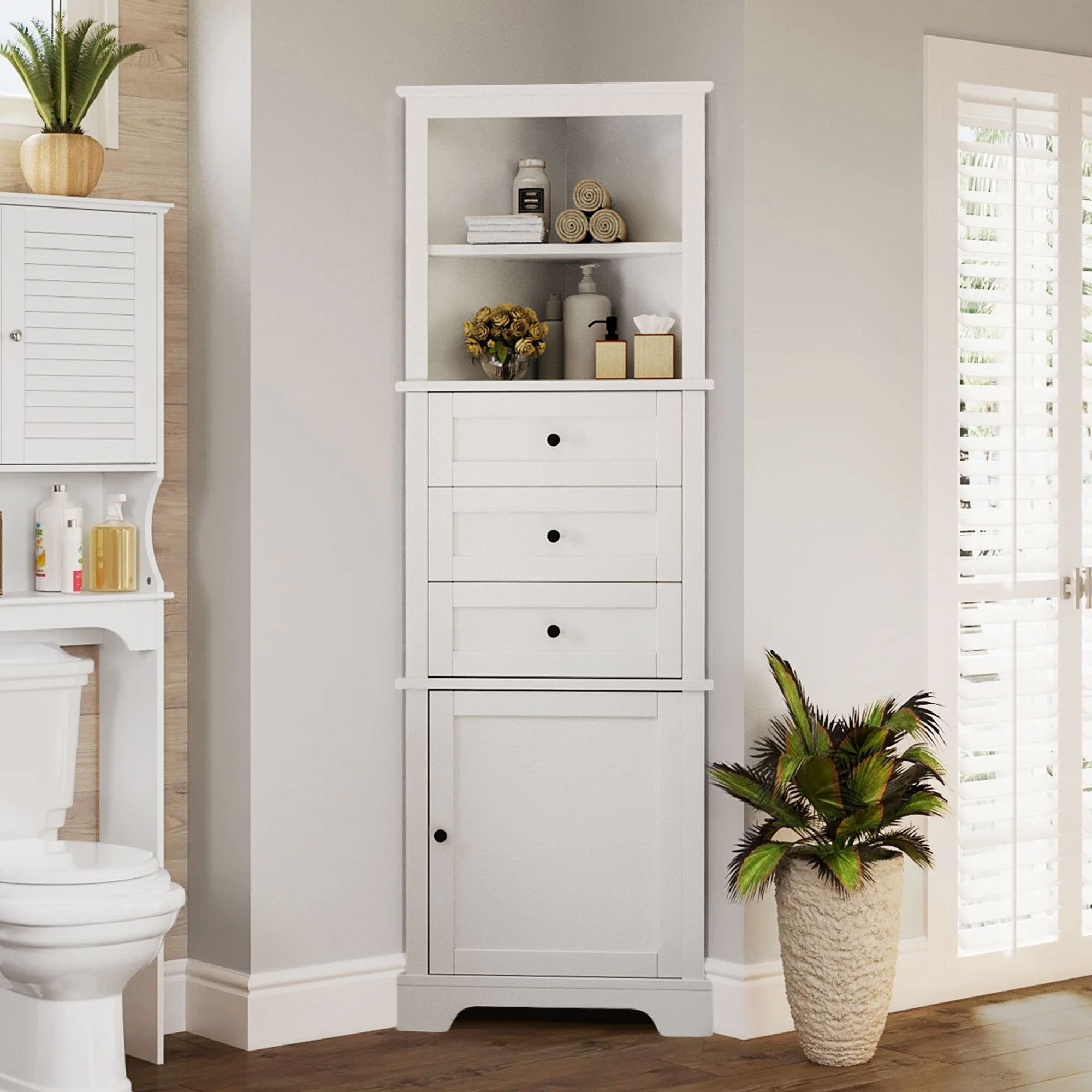 Red Barrel Studio Triangle Tall Cabinet With 3 Drawers And Adjustable ...