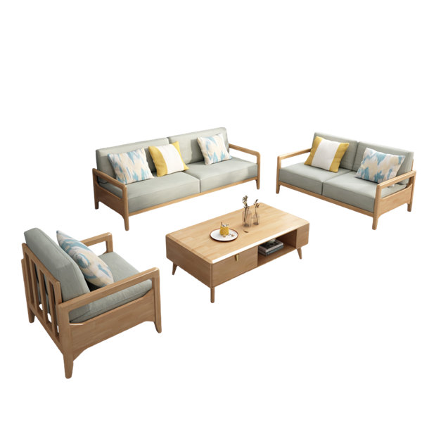Lifton Nordic Simple Solid Wood Sofa Tea Table Combina 4 - Piece Living ...